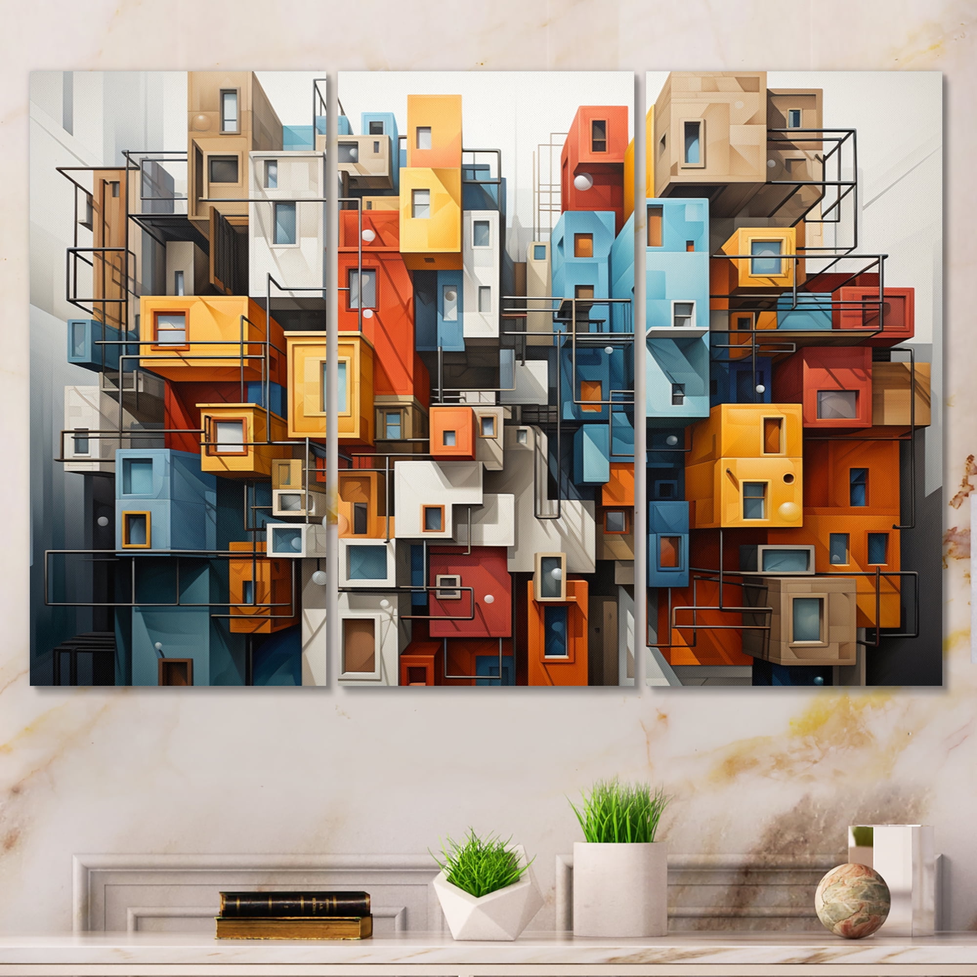 Designart "Cityscape Bluiding Geometric composition I" City Metal Wall ...