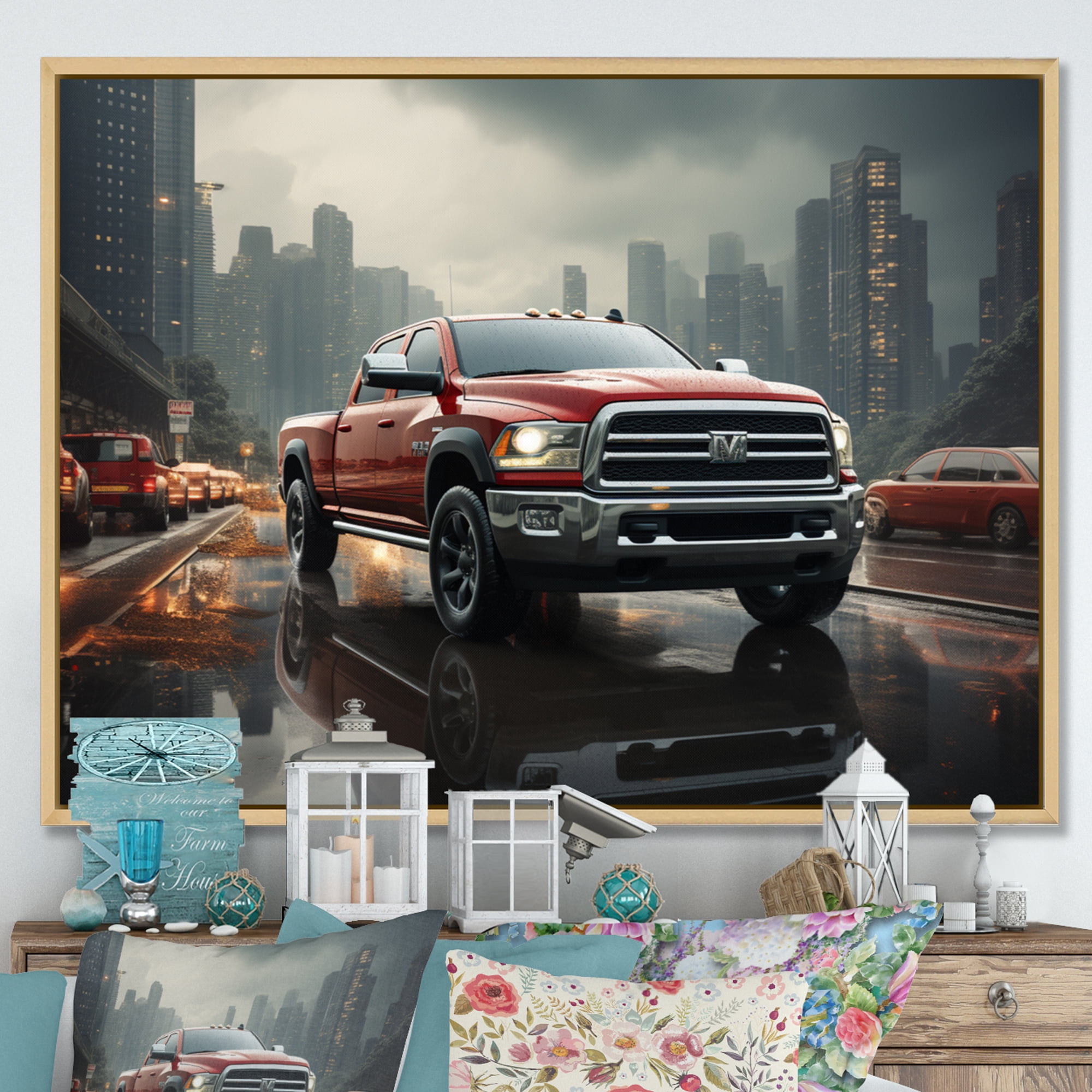 Designart "Cityscape Hauler Red Pickup Truck Adventure III ...