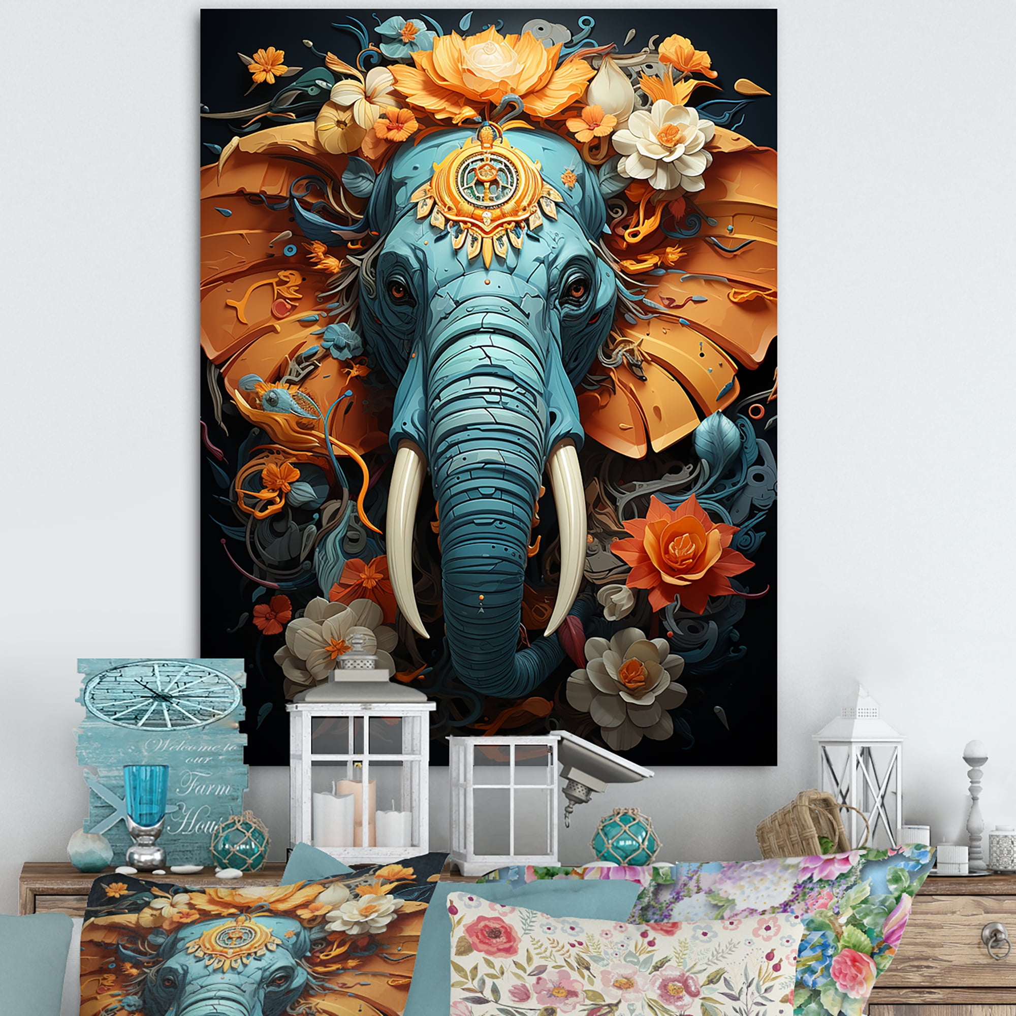 Designart "Cityscape Of Graffiti Pachyderms" Animals Elephant Canvas ...