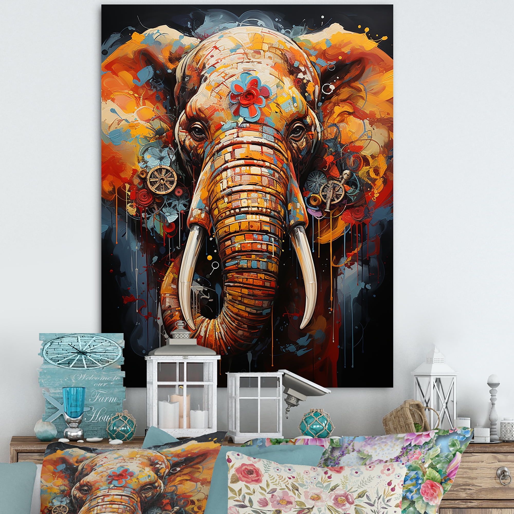 Designart "Cityscape Of Graffiti Pachyderms I" Animals Elephant Wall ...