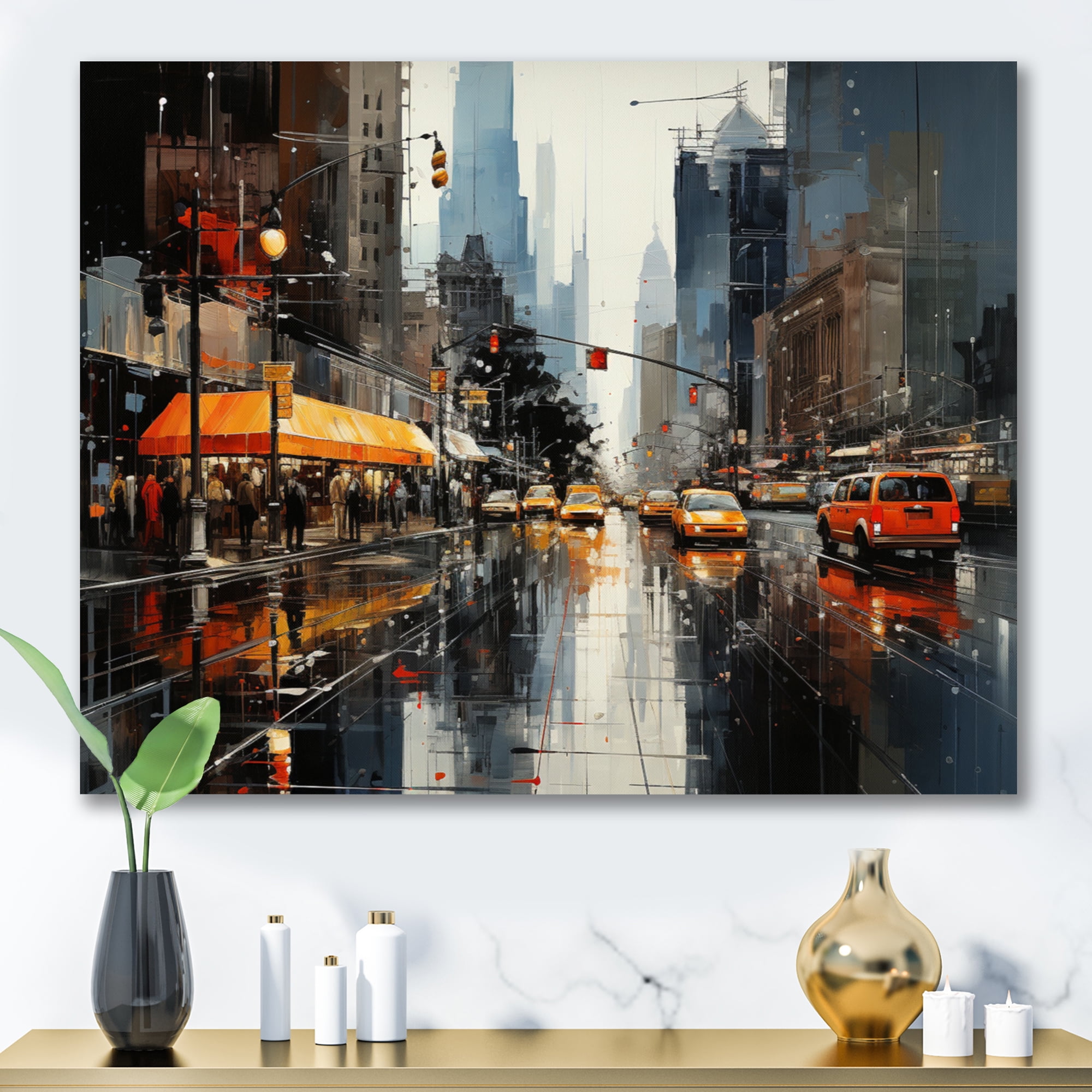 Designart "Cityscape composition II" Abstract Collages Wall Art Living ...