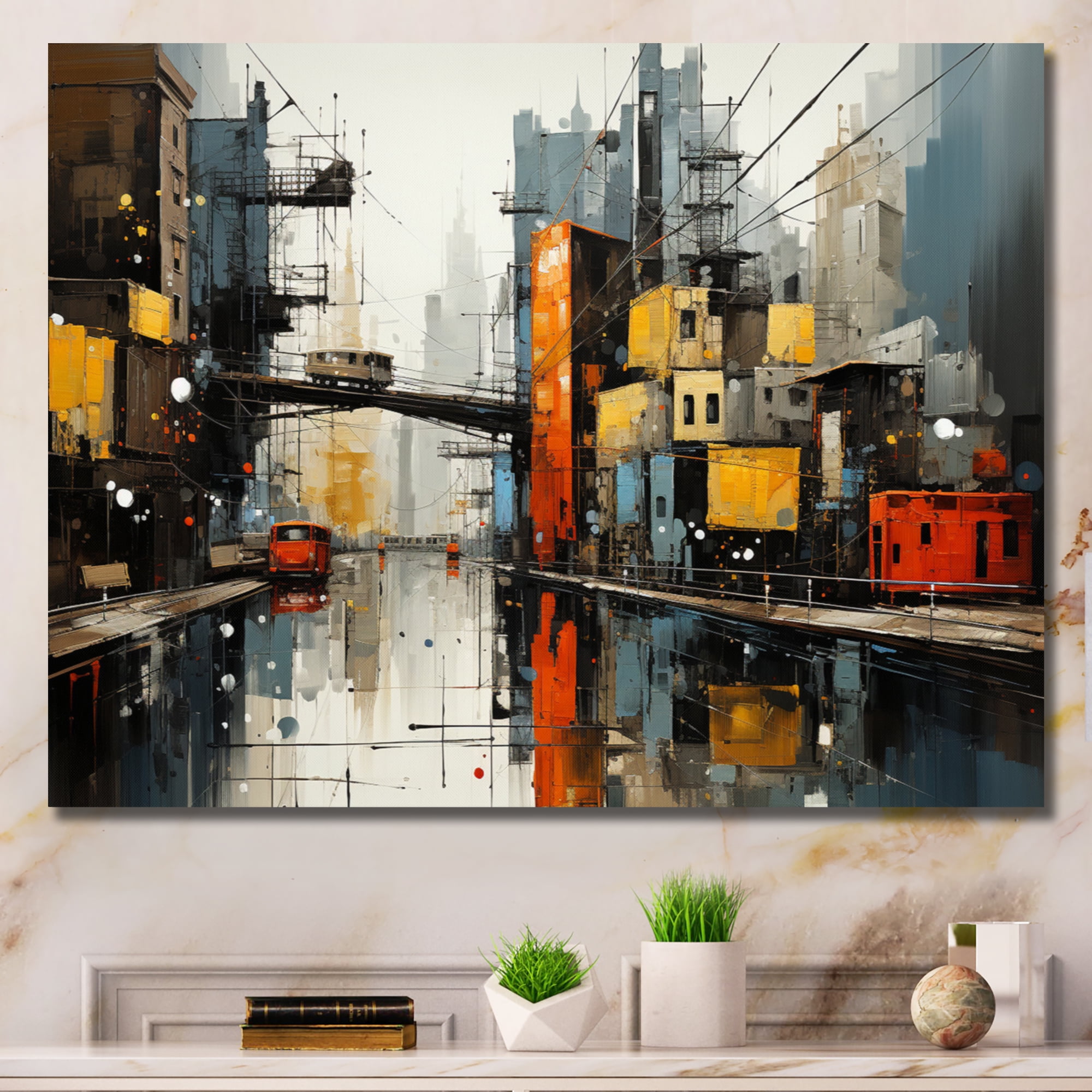 Designart "Cityscape composition III" Abstract Collages Canvas Wall Art ...