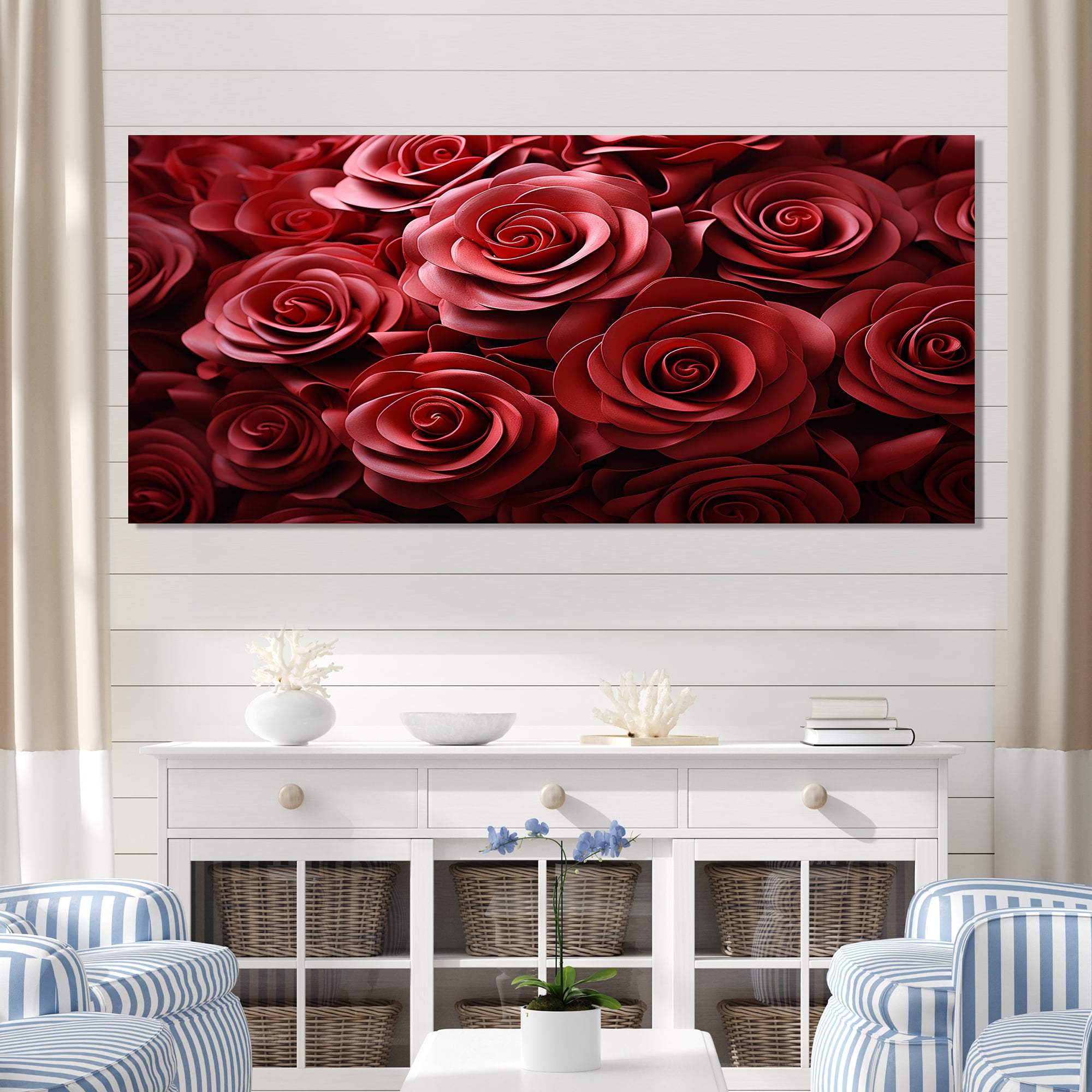 Designart "Classic Elegance Red Rose Resonance I" Extra Large Floral ...
