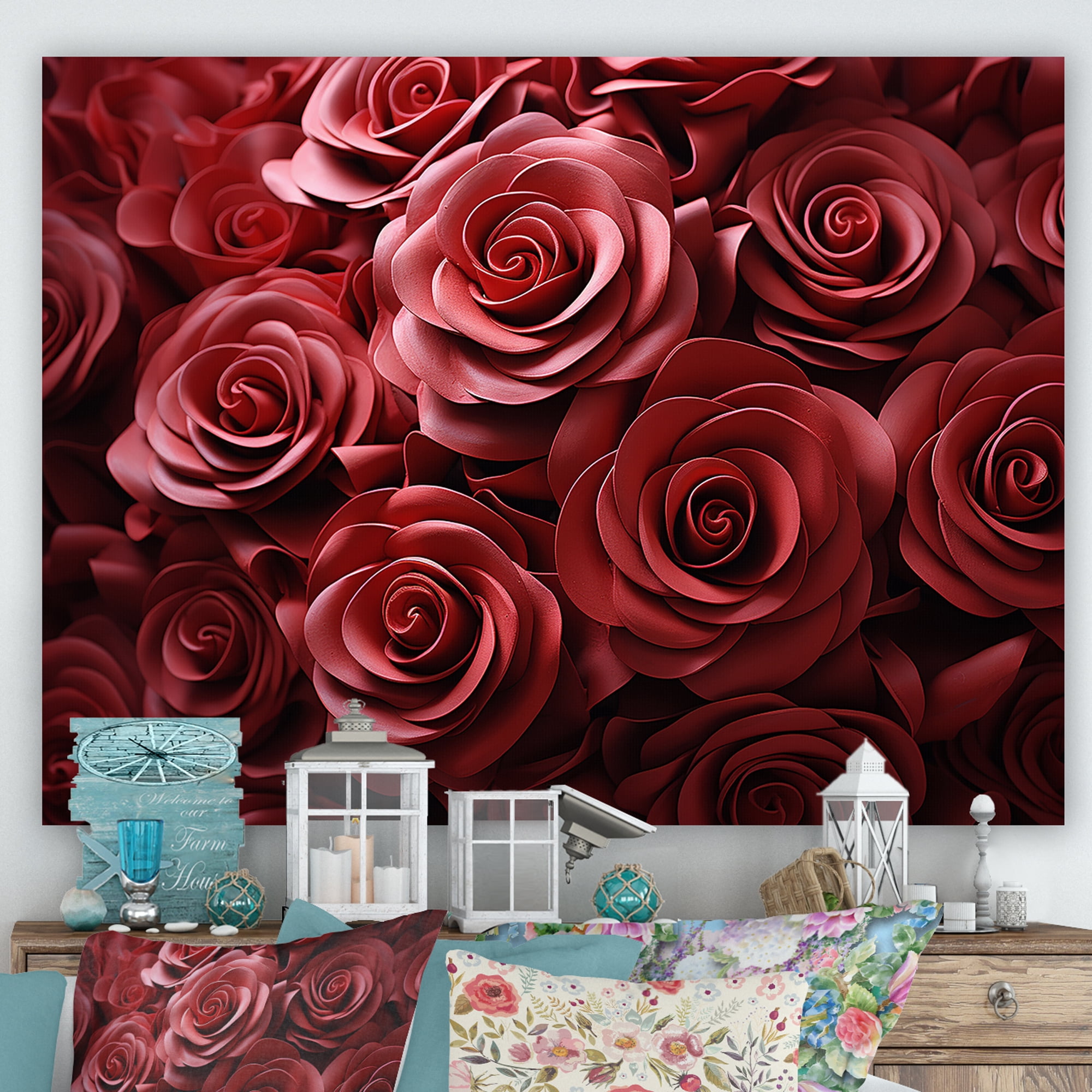 Designart "Classic Elegance Red Rose Resonance I" Extra Large Floral ...