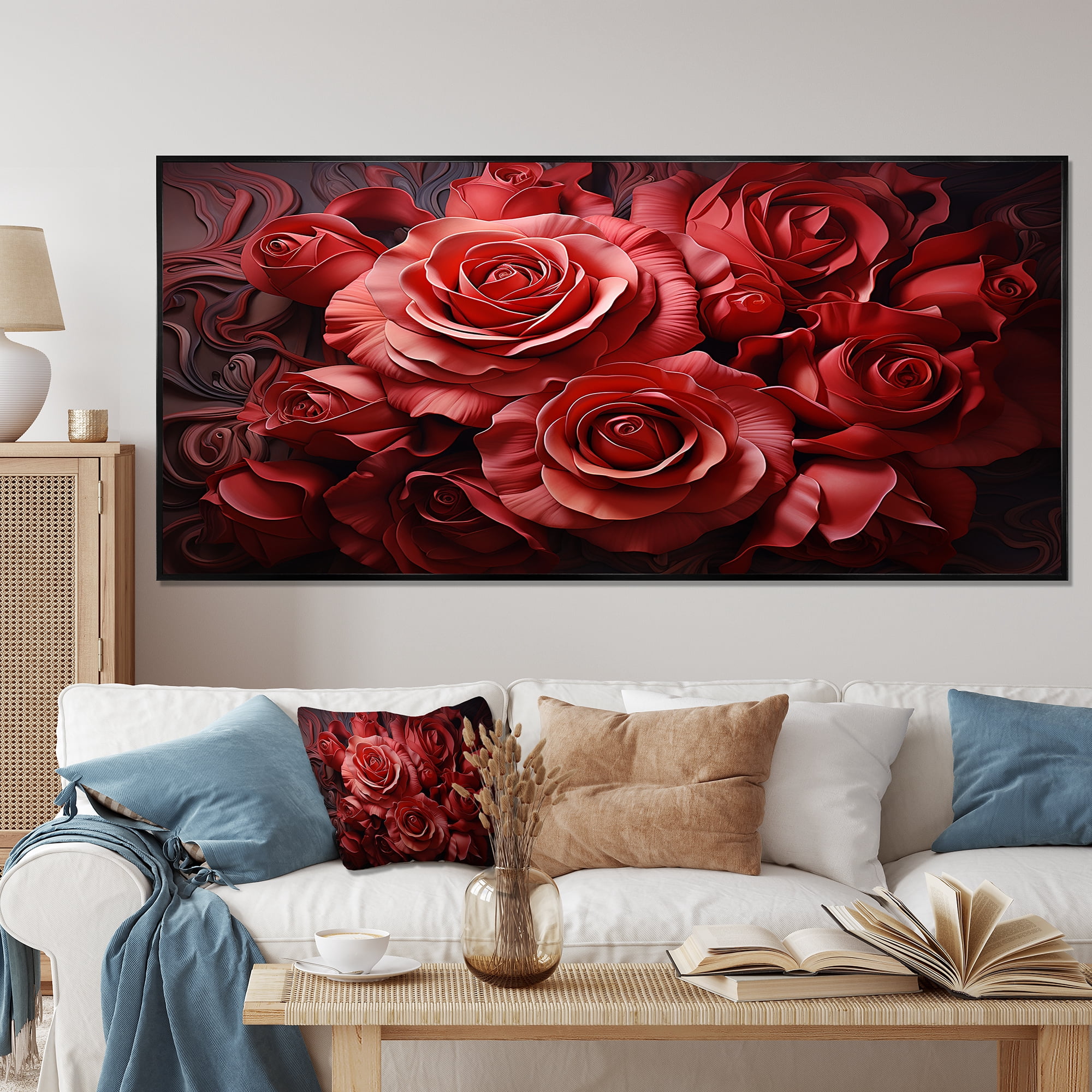Designart "Classic Elegance Red Rose Resonance II" Extra Large Floral ...