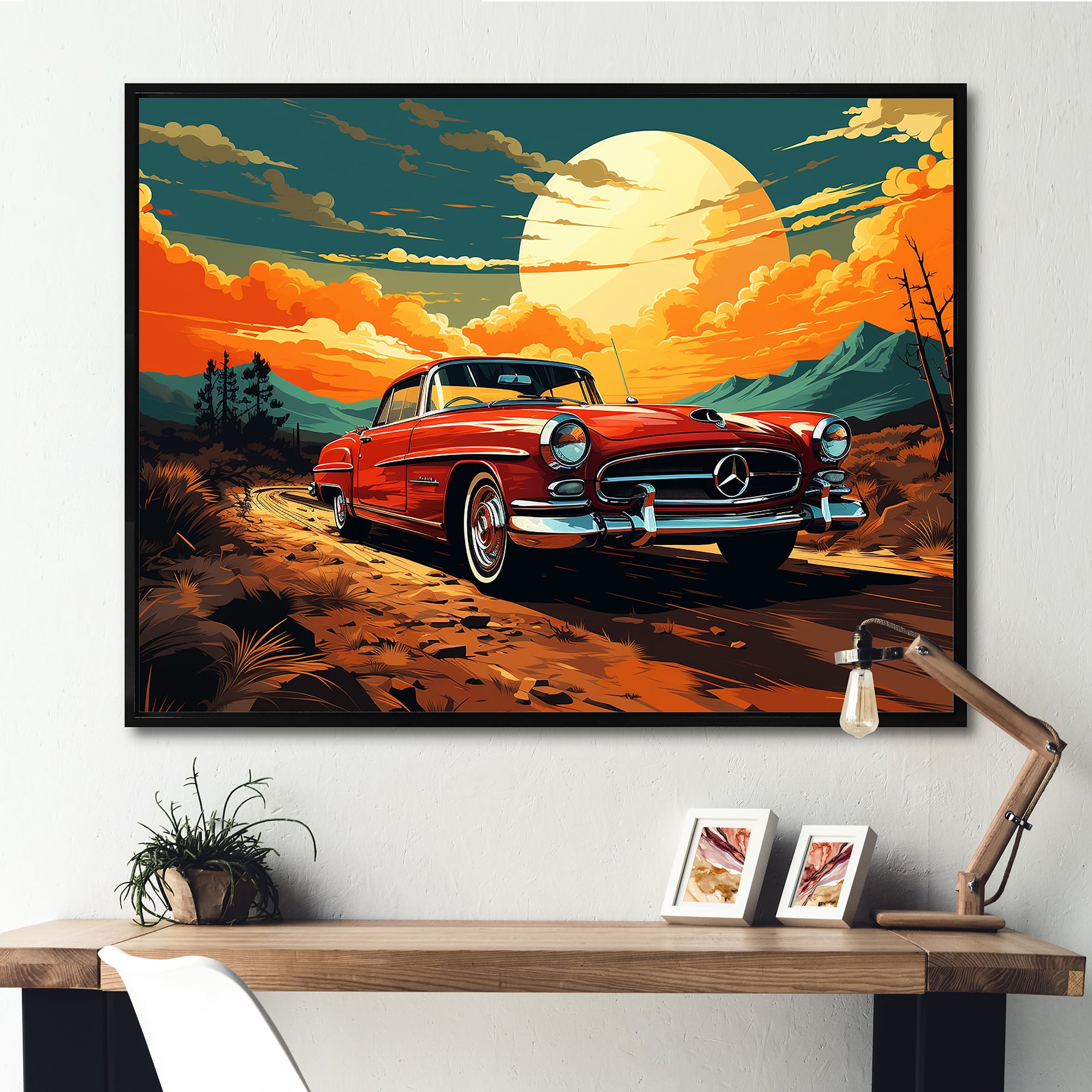 Designart "Classic Euro Car In Nevada" Car Vintage Floater Framed Wall ...