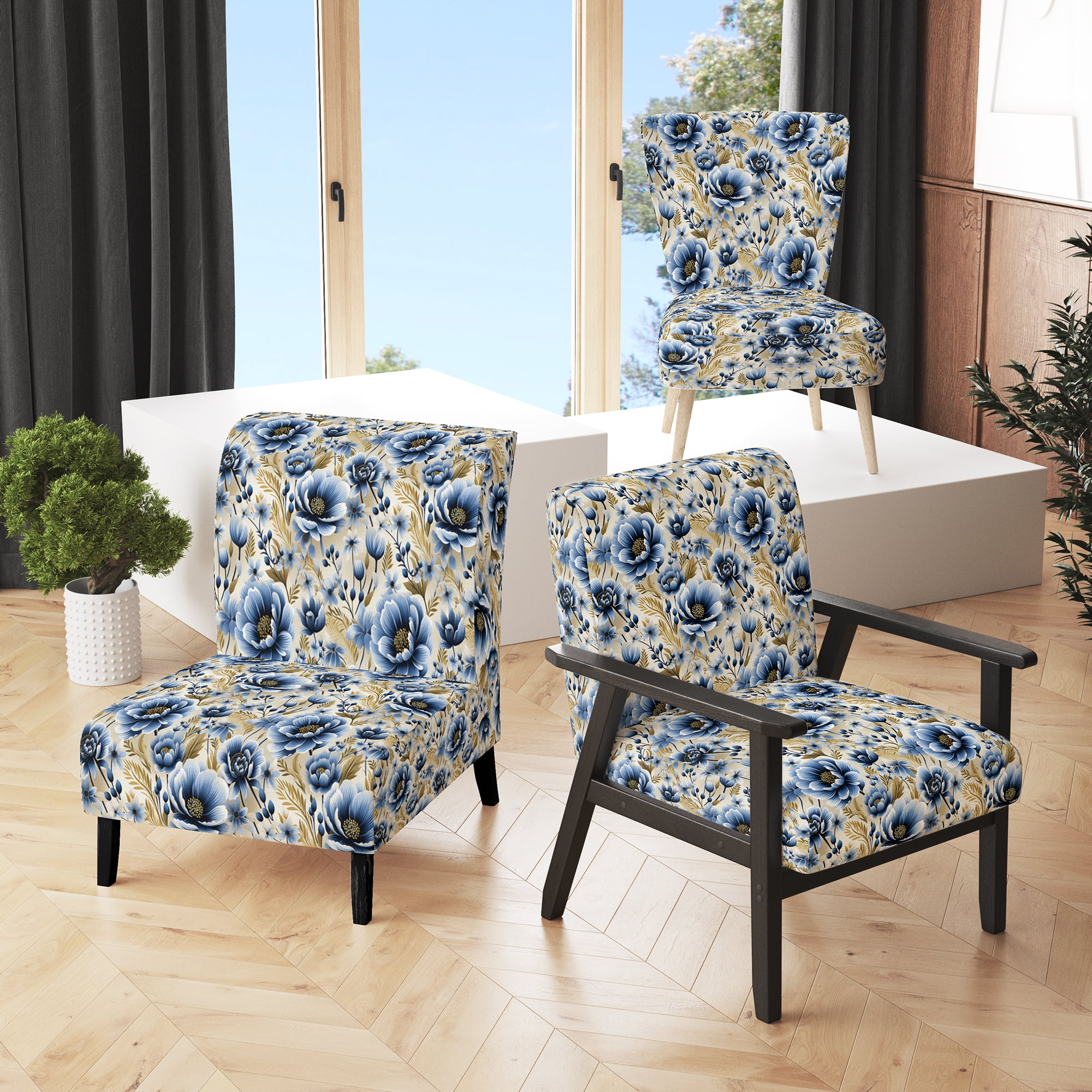 Designart "Classic Floral Beauty In Blue And Beige I" Blue Floral ...