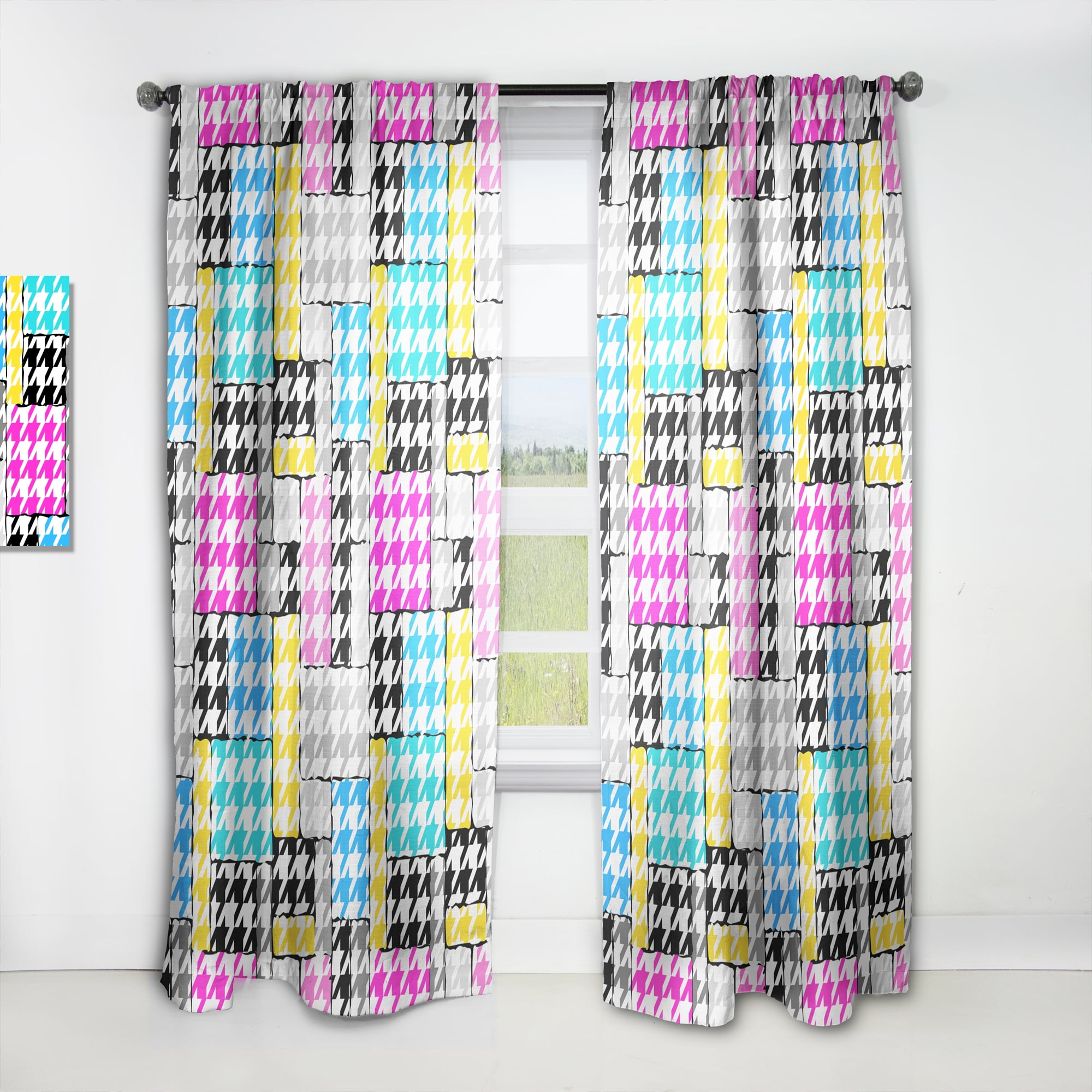 Designart Classic Hounds-tooth Pattern II Curtain - Multi-Color - Rod ...