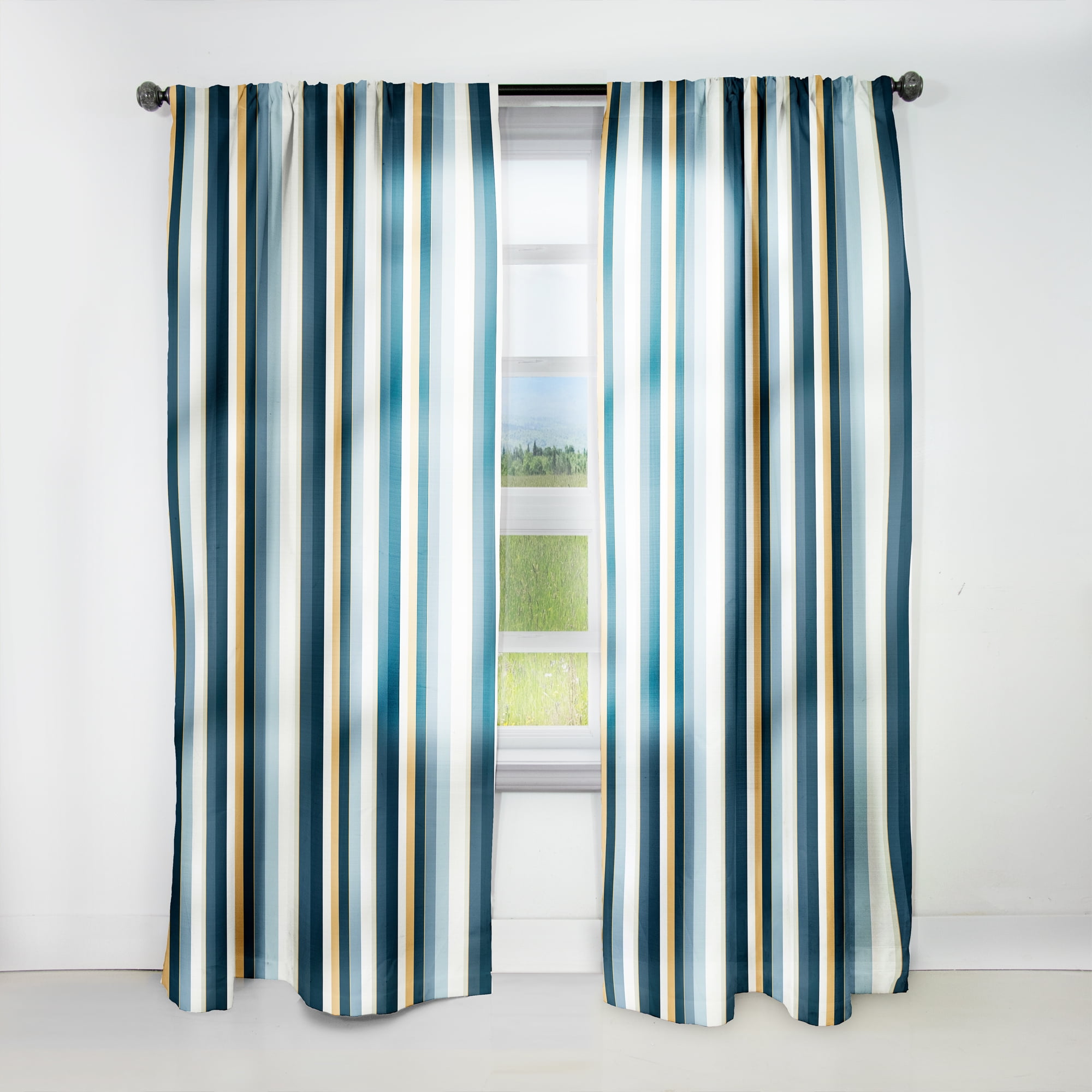 Designart "Classic Pinstripes In Blue And White" Striped Room Darkening ...