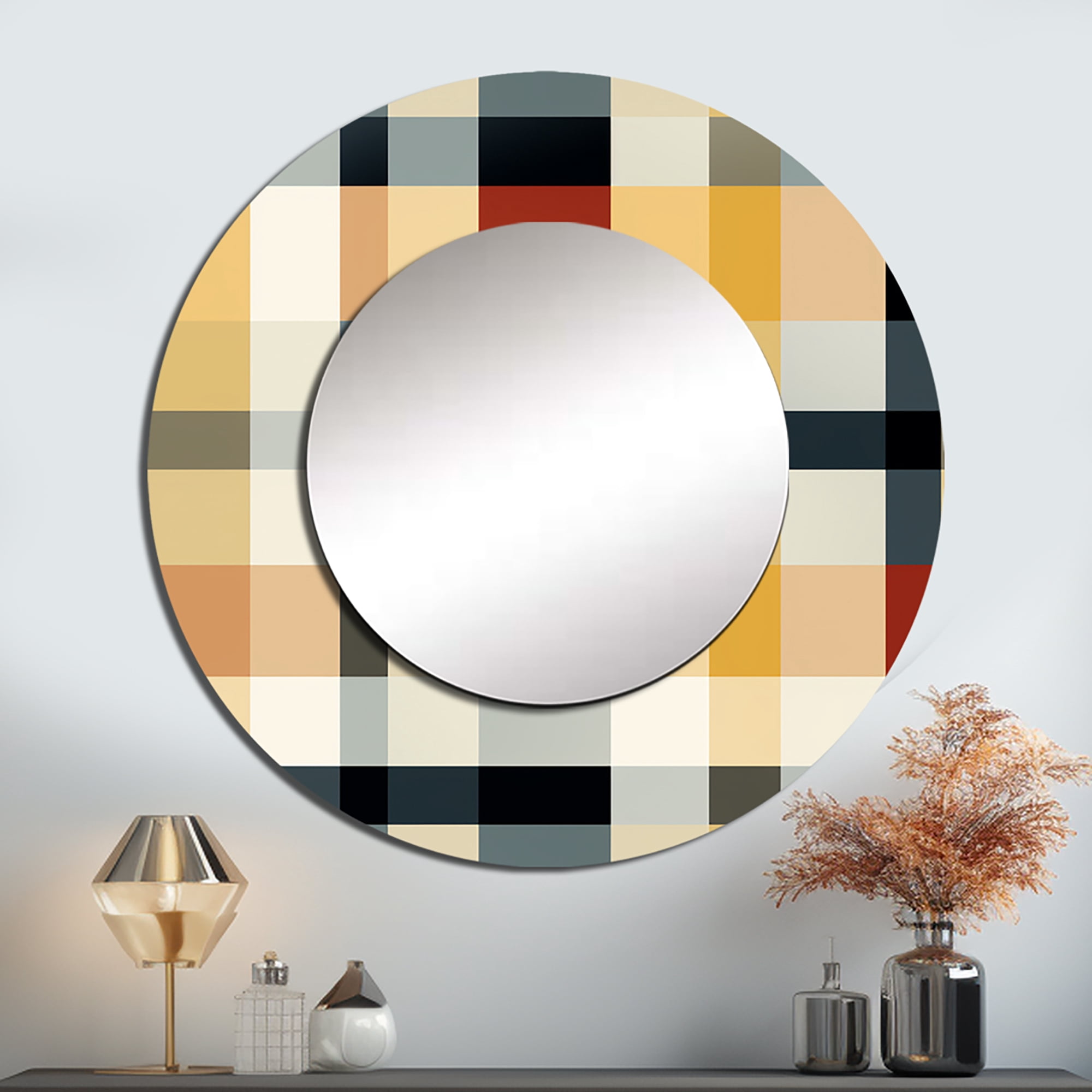 Designart "Classic Plaid Elegance" Plaid Round Mirror Wall Decor ...