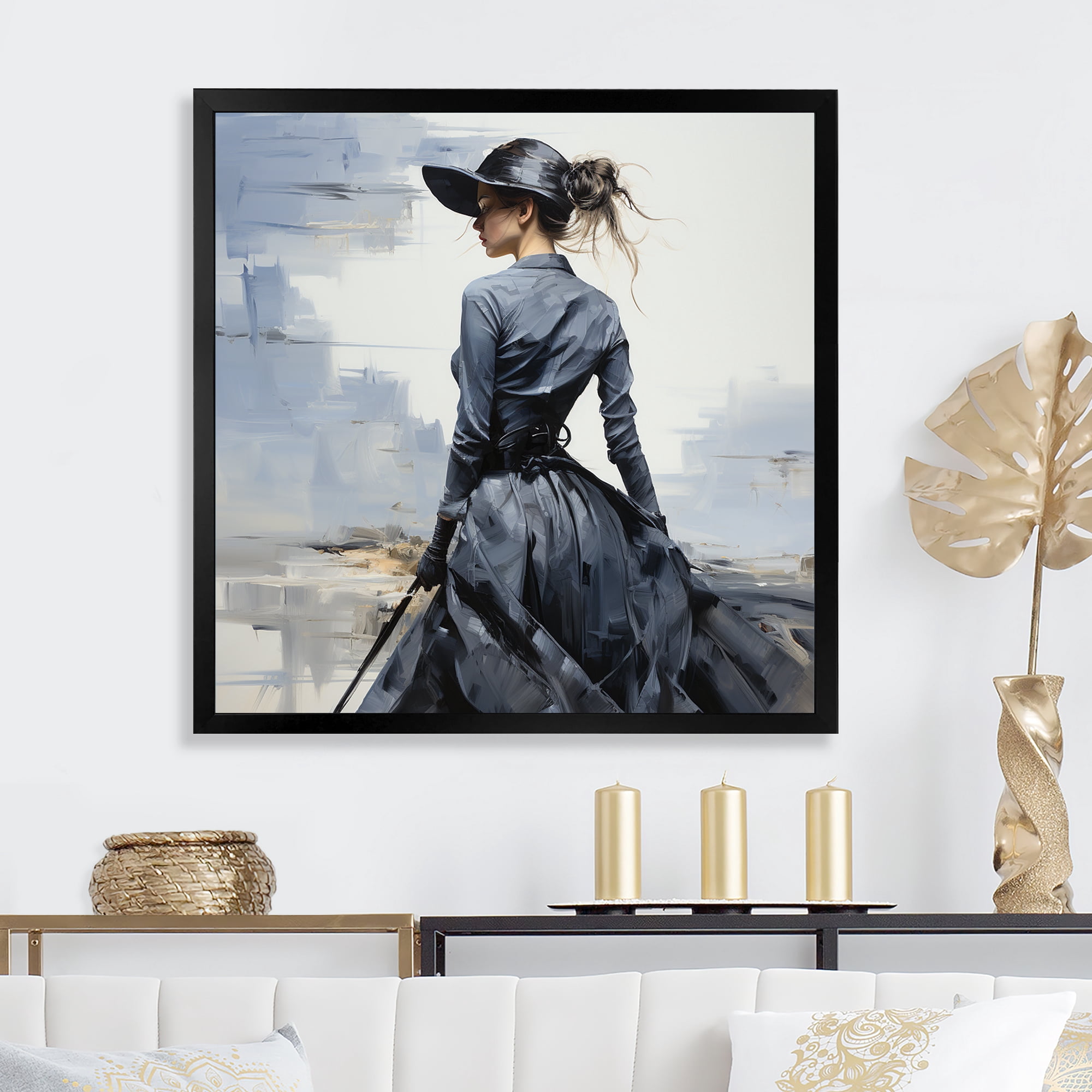 Designart "Classic Silhouette in Black and Grey I" Fashion Framed Wall ...