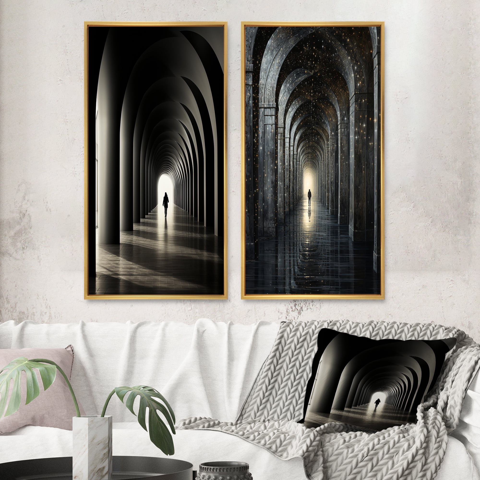 Designart "Classic Timeless Passage in Black-Grey Tunnel" Tunnels ...