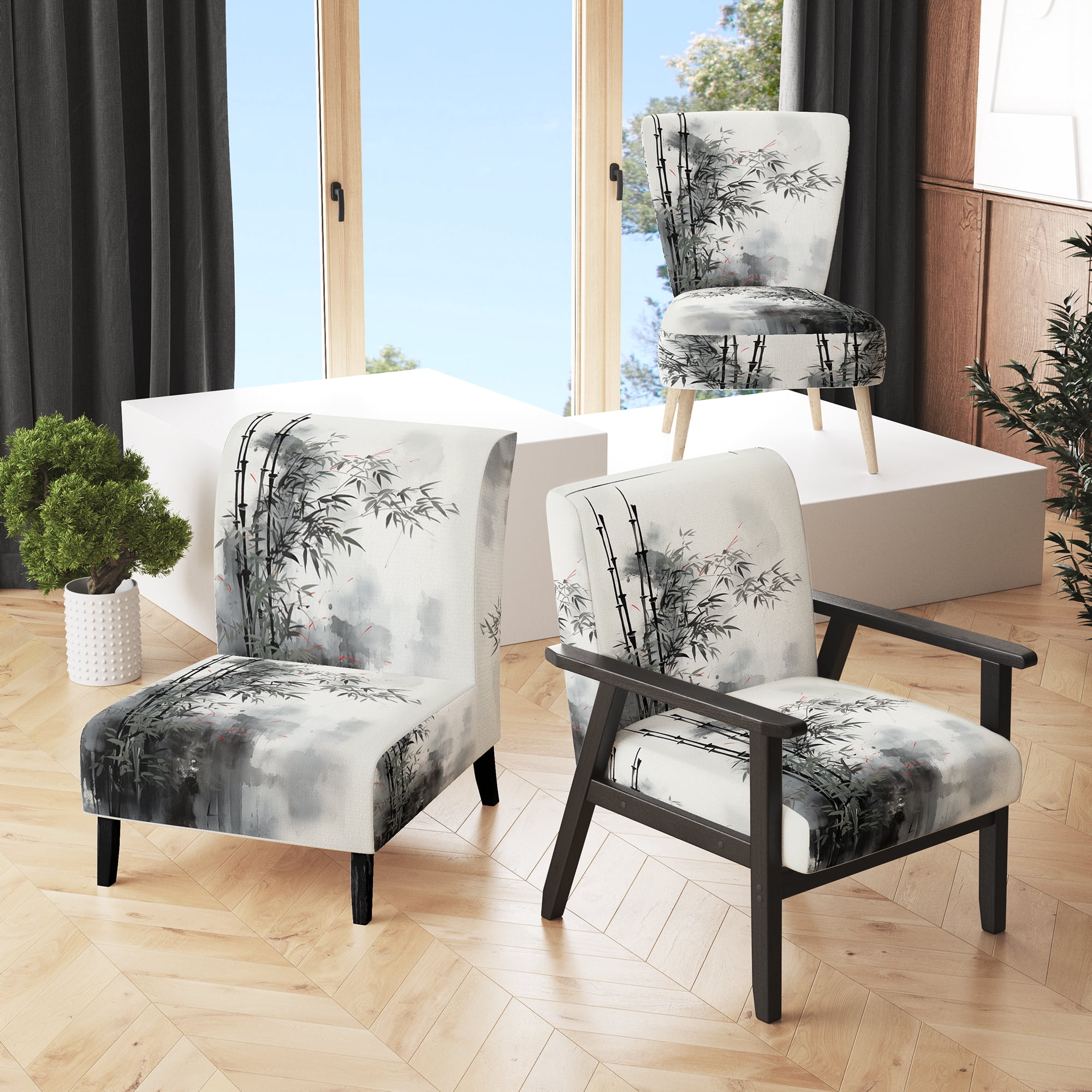 Designart "Classics Sumi Asian beauty I" Grey Asian Upholstered Accent ...