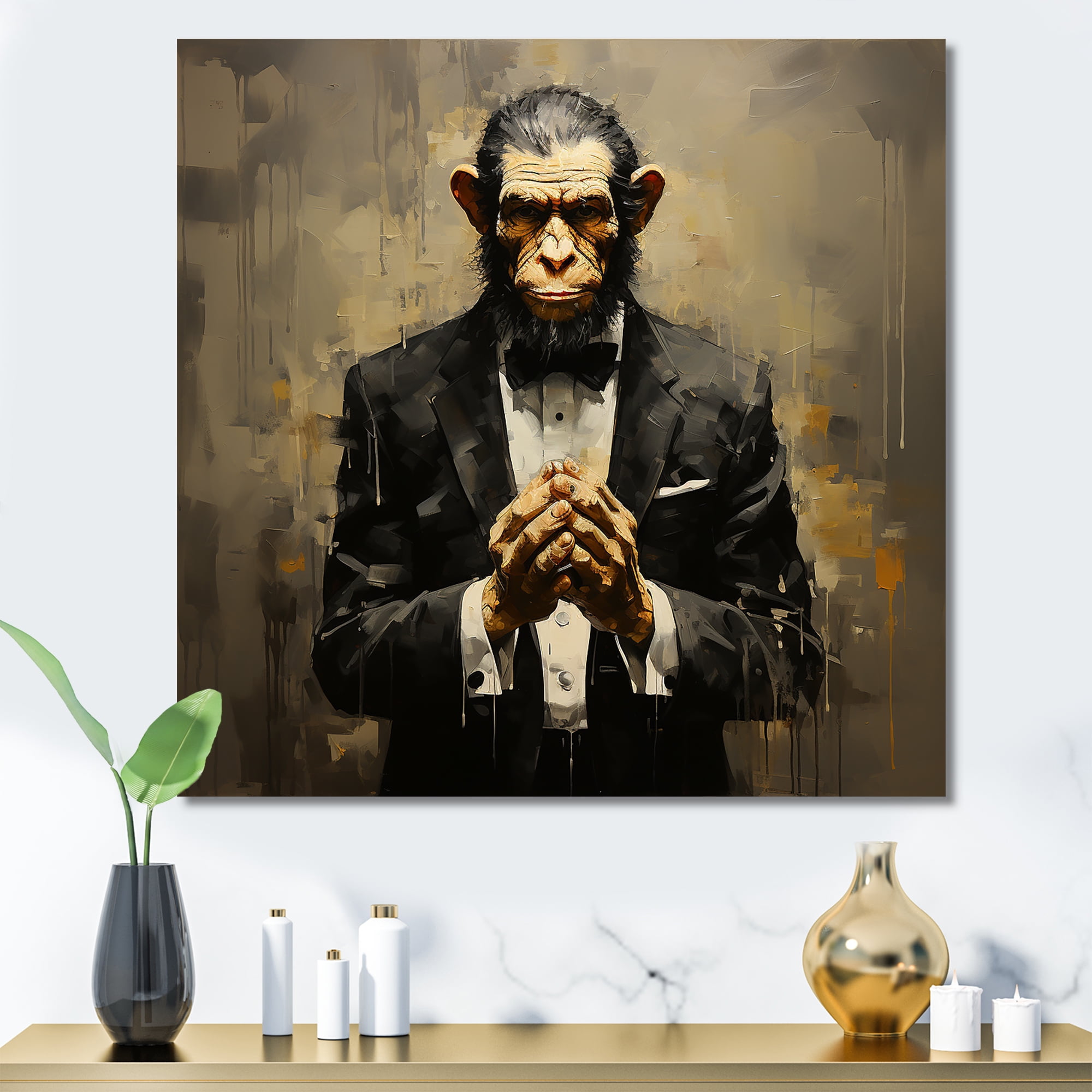 Designart "Classy Monkey Portrait A Dapper Primate" Animals Wall Art ...