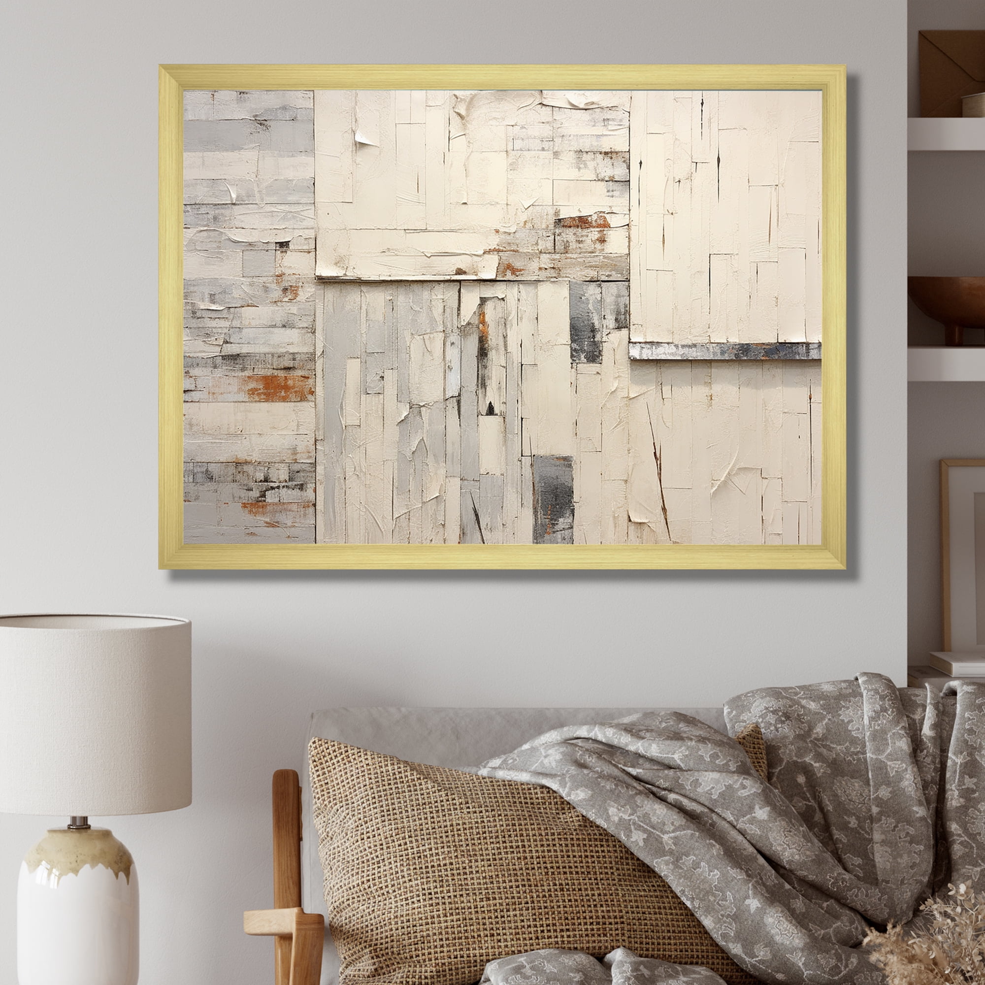 Designart "Close-Up Of The Beige Barn Door" Barn Picture Framed Wall ...