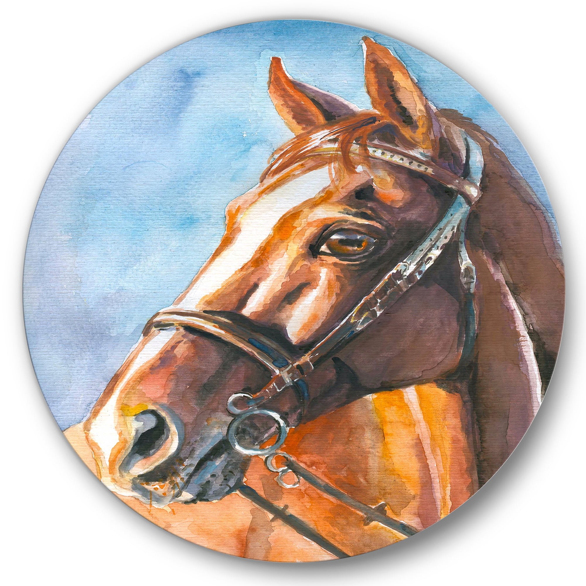Free Shipping! Designart Brown Horse Portrait Circle Metal Wall Art ...