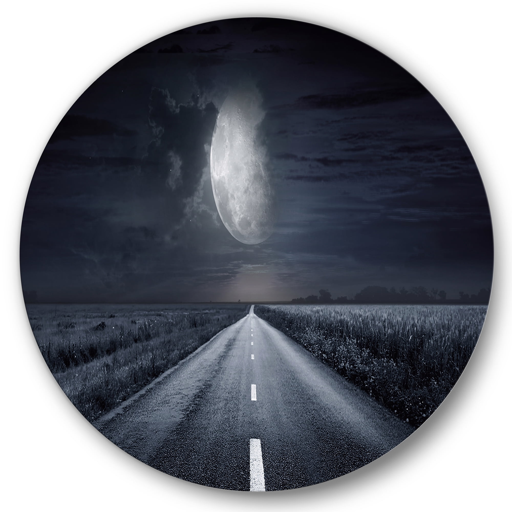 Designart 'Cloudy Full Moon Over Asphalt Road III' Nautical & Coastal ...
