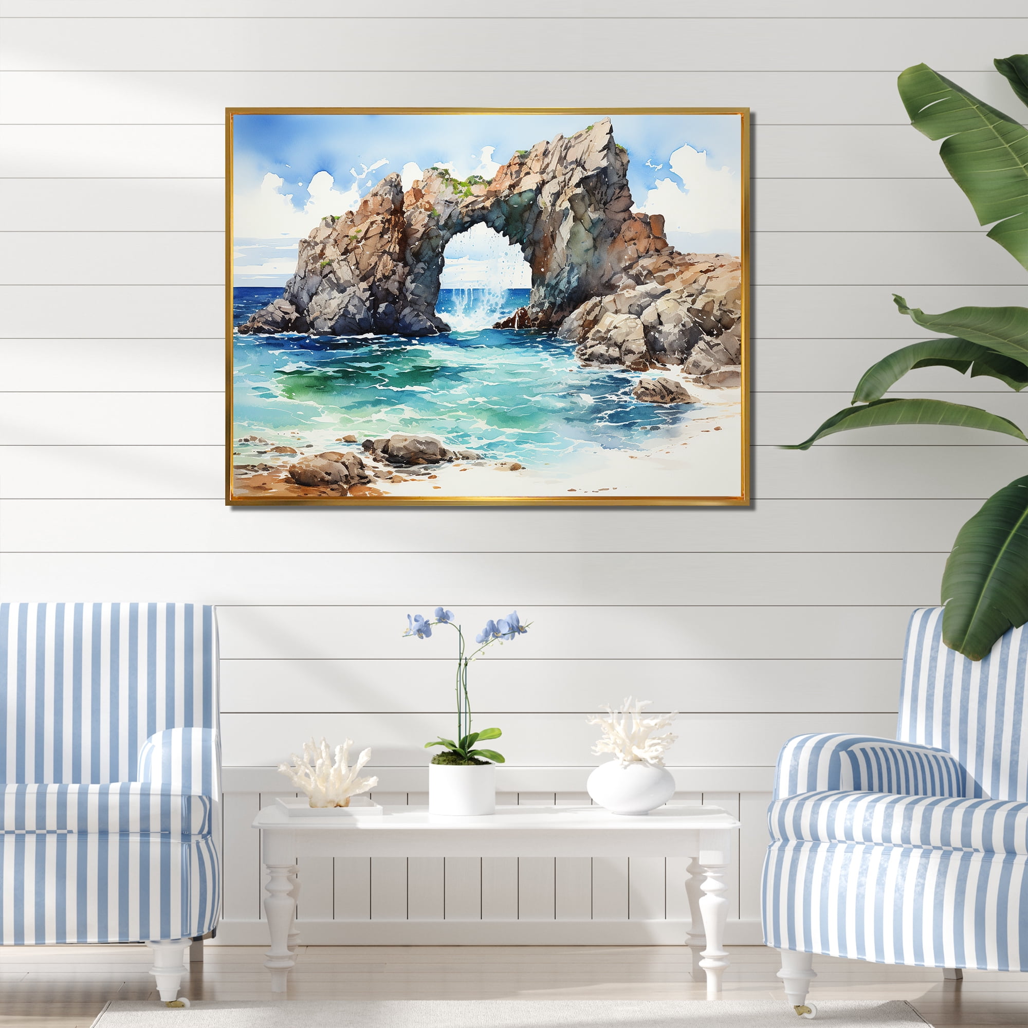 Designart "Coastal Arch Formation on the Beach II" Coastal Framed Wall ...