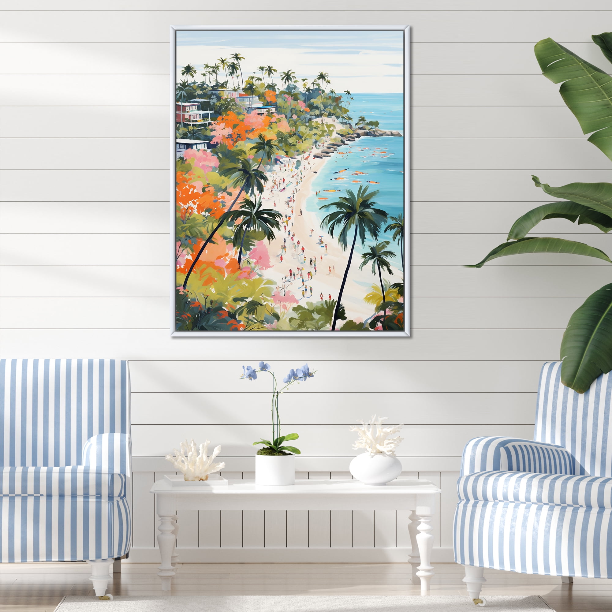 Designart "Coastal Beach Paradise in Pastel Colors III" Coastal Framed ...