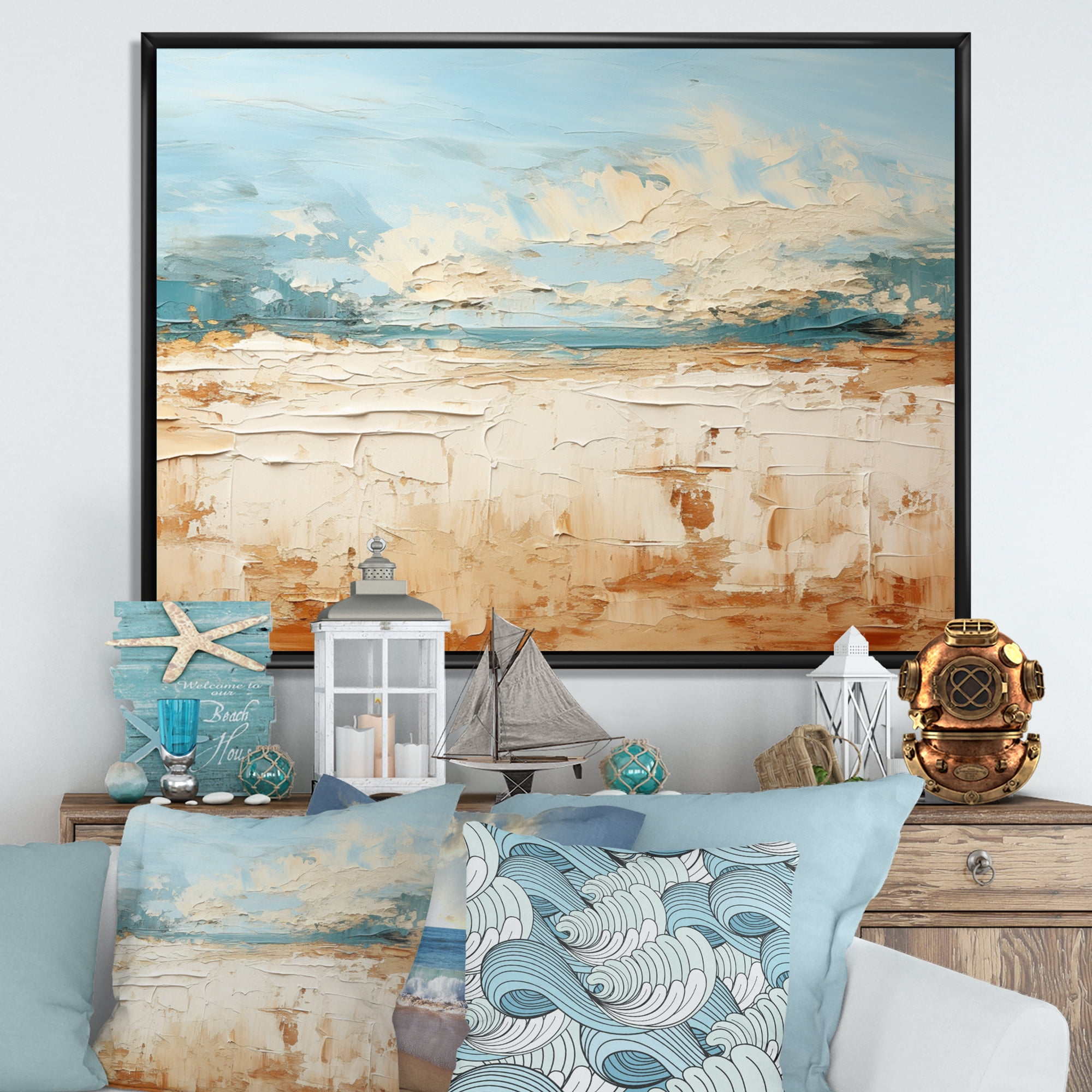 Designart "Coastal Beach Sand I" Modern Floater Framed Wall Decor ...