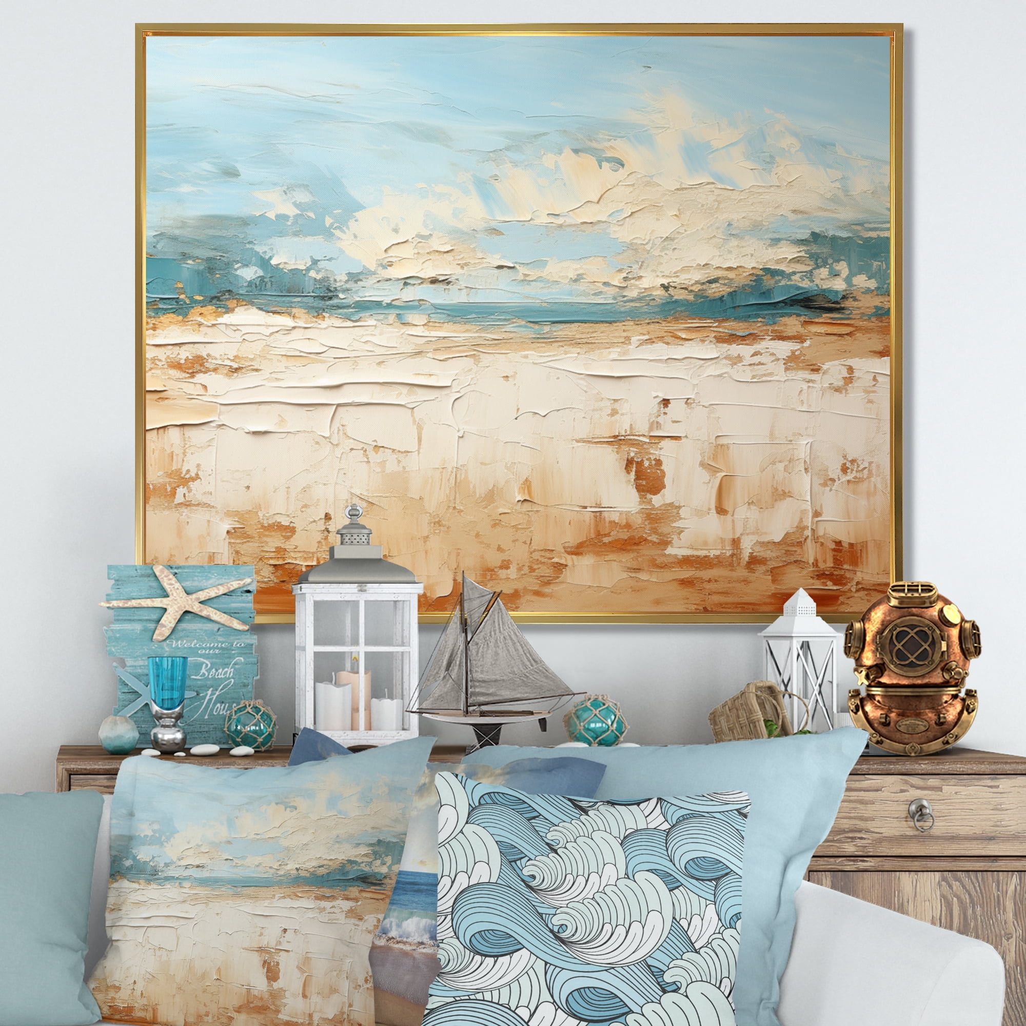 Designart "Coastal Beach Sand I" Modern Floater Framed Wall Decor ...