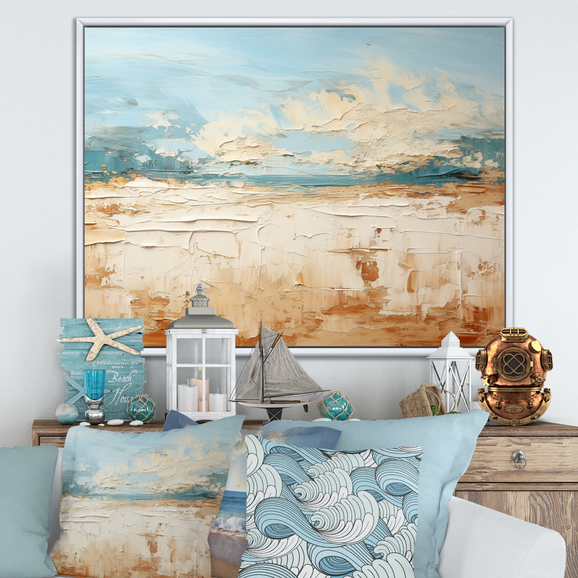 Designart "Coastal Beach Sand I" Modern Floater Framed Wall Decor ...