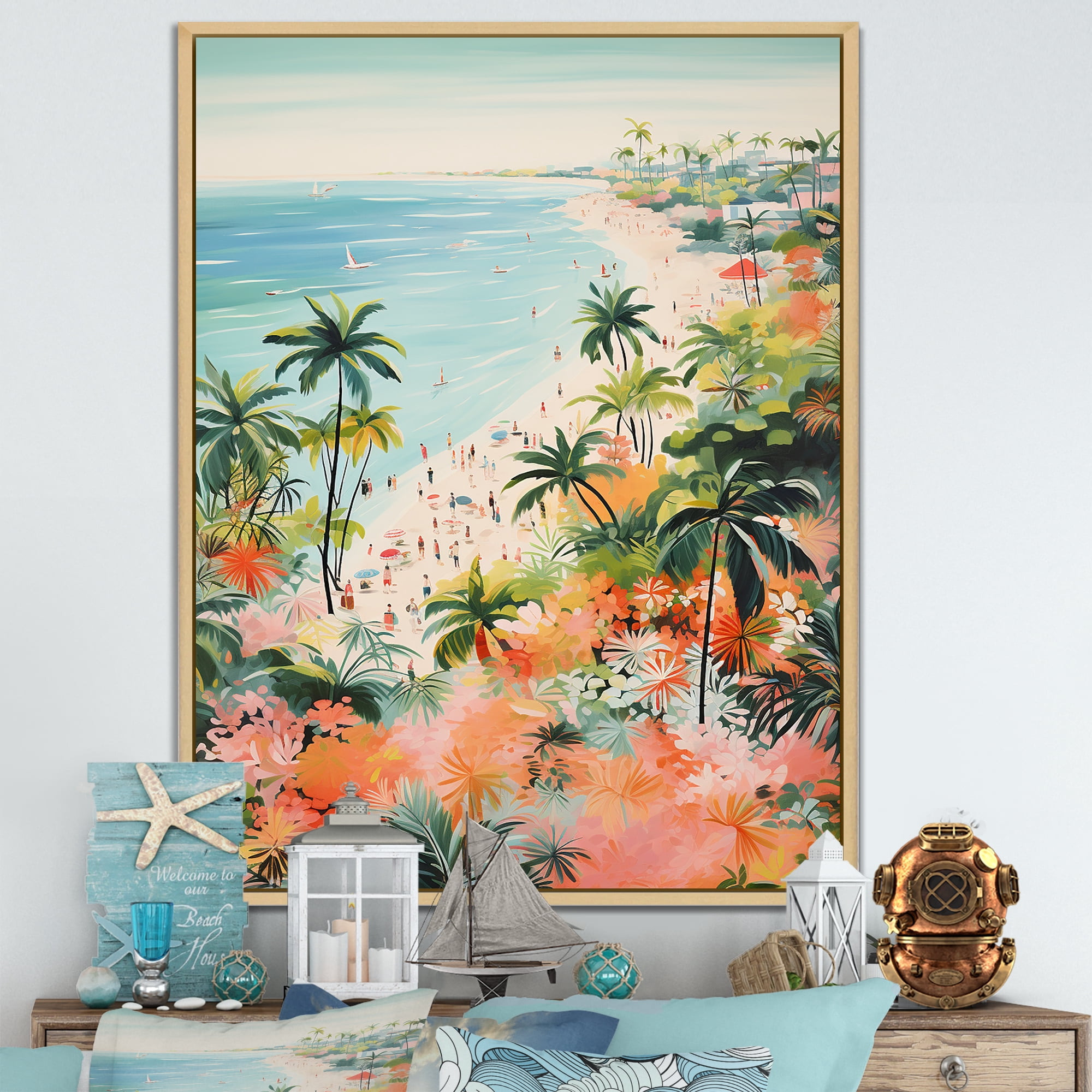Designart "Coastal Beach Scene Paradise in Pastel Colors III" Coastal ...