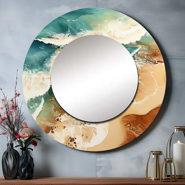 Designart "Coastal Bird s-eye Perspective" Beach & Ocean Rund Mirror ...