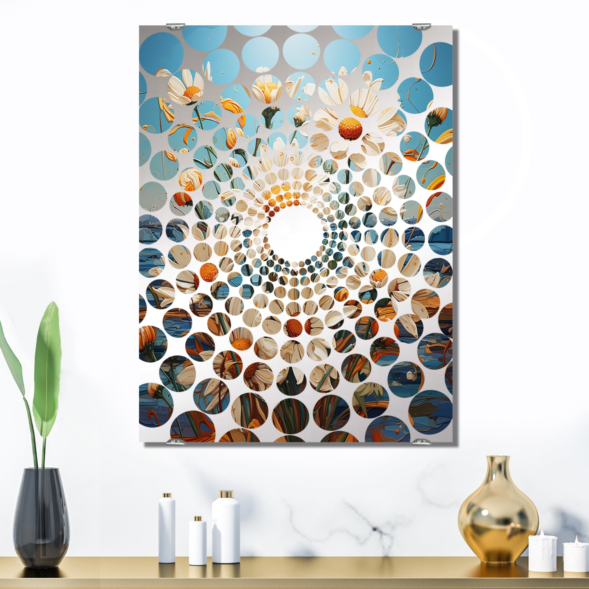 Designart "Coastal Blue with White Daisy Flowers" Daisies Oversized ...