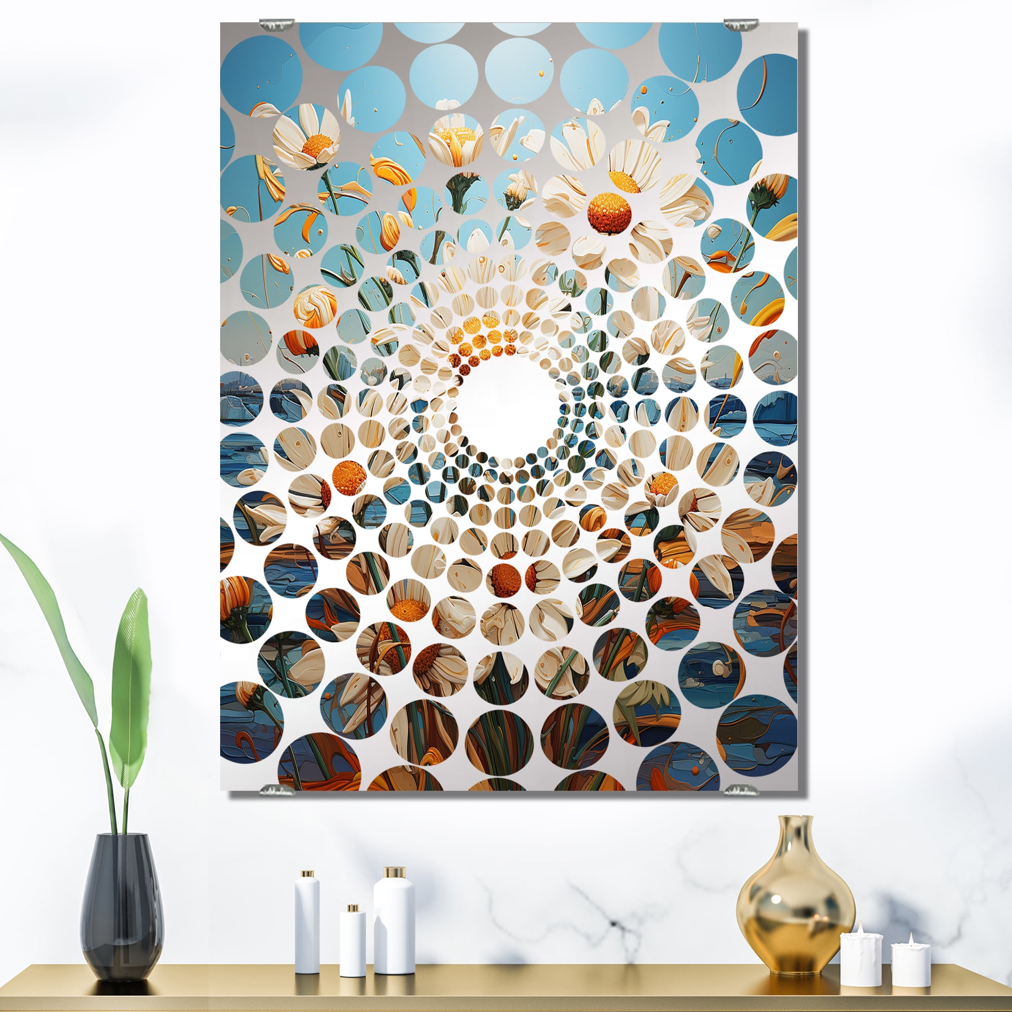 Designart "Coastal Blue with White Daisy Flowers" Daisies Oversized ...