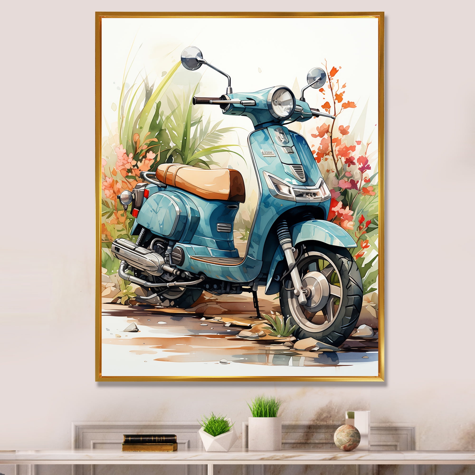 Designart "Coastal Cruiser Blue Scooter Adventure I" Scooter Floater ...