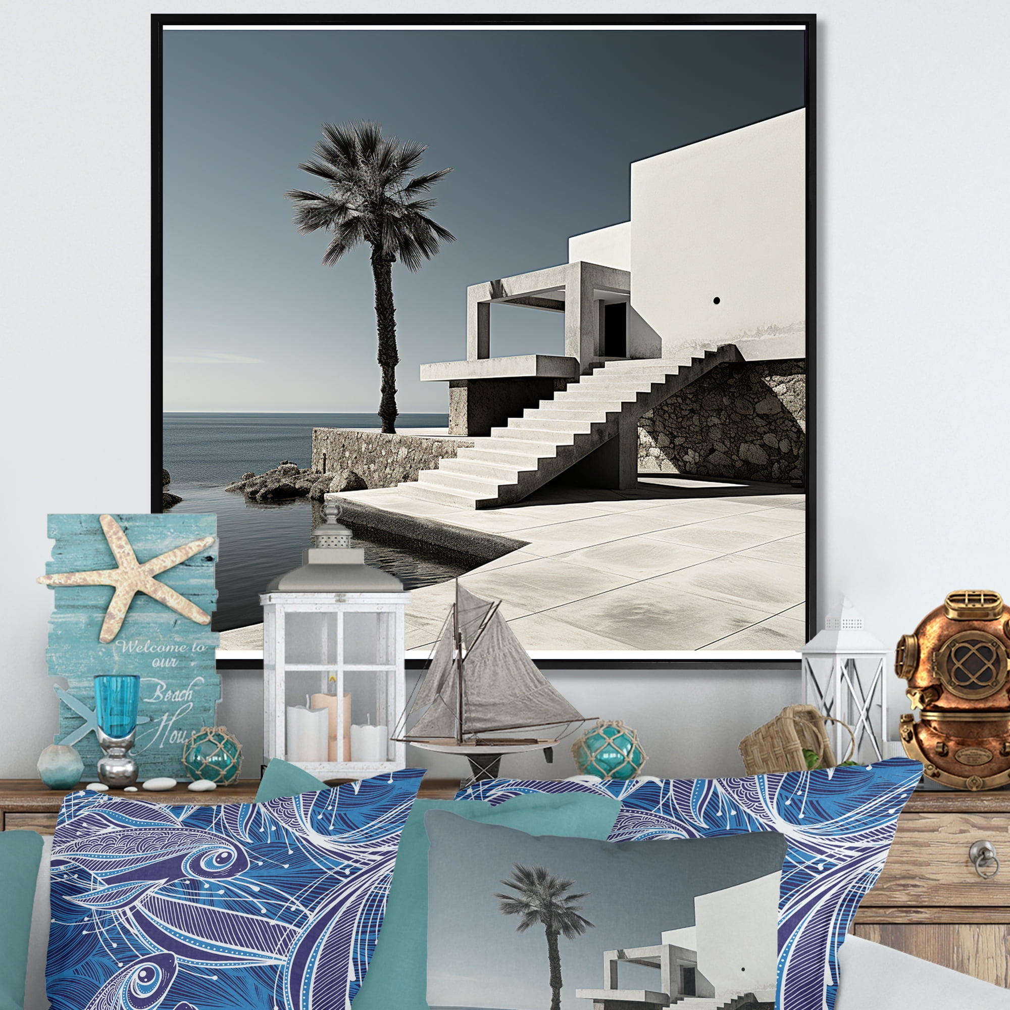 Designart "Coastal Dream House On The Horizon III" Coastal Tropical ...