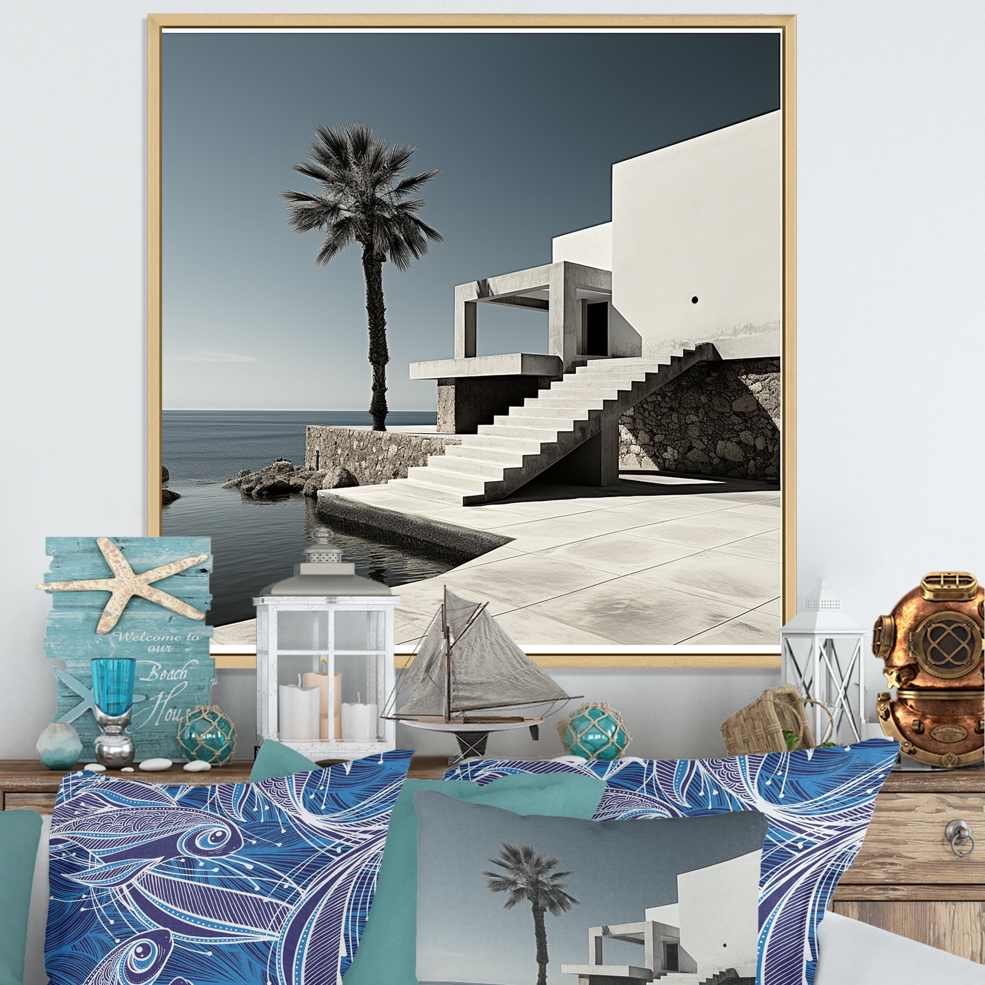 Designart "Coastal Dream House On The Horizon III" Coastal Tropical ...