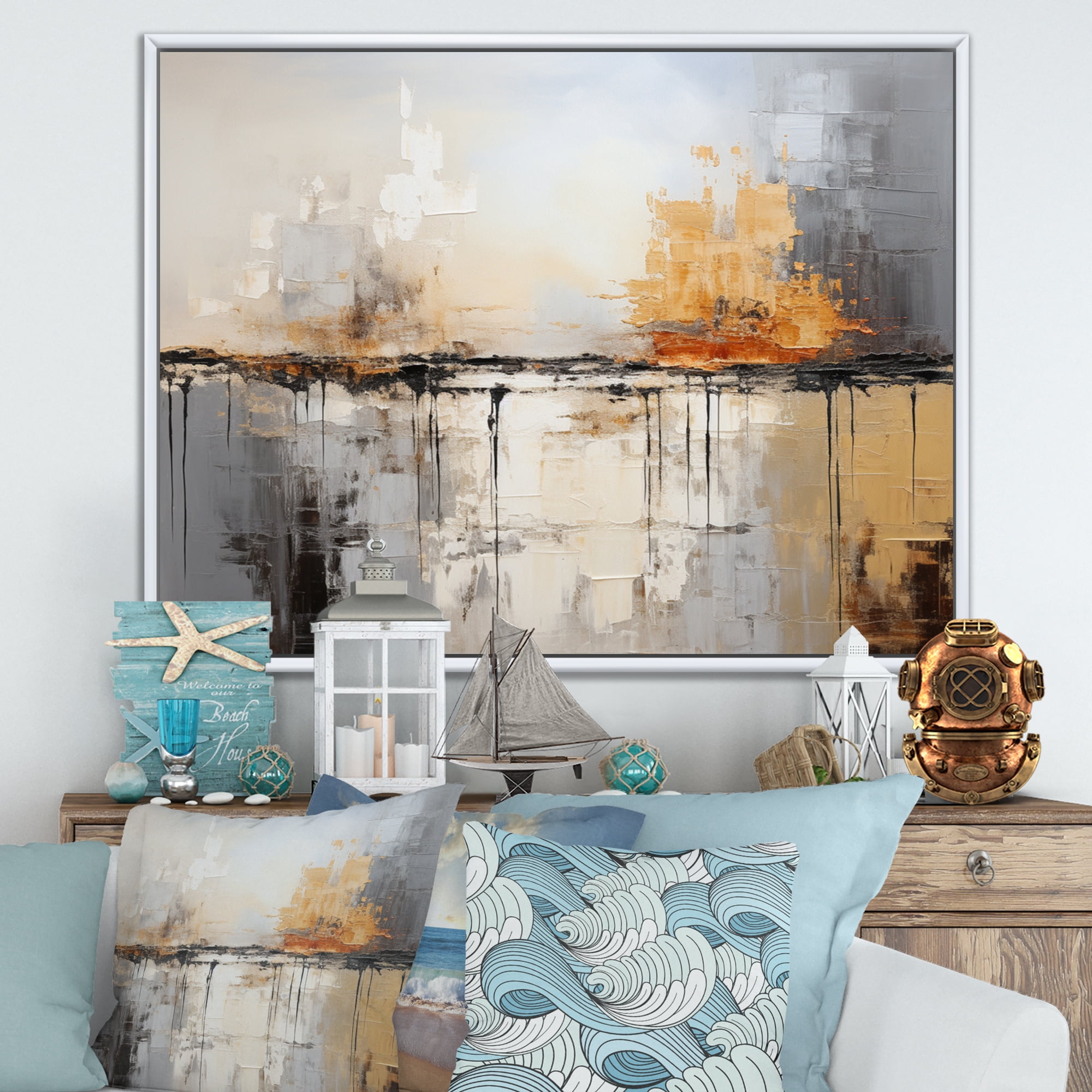 Designart "Coastal Dunes Coastal Sand art painting IV" Modern Floater ...