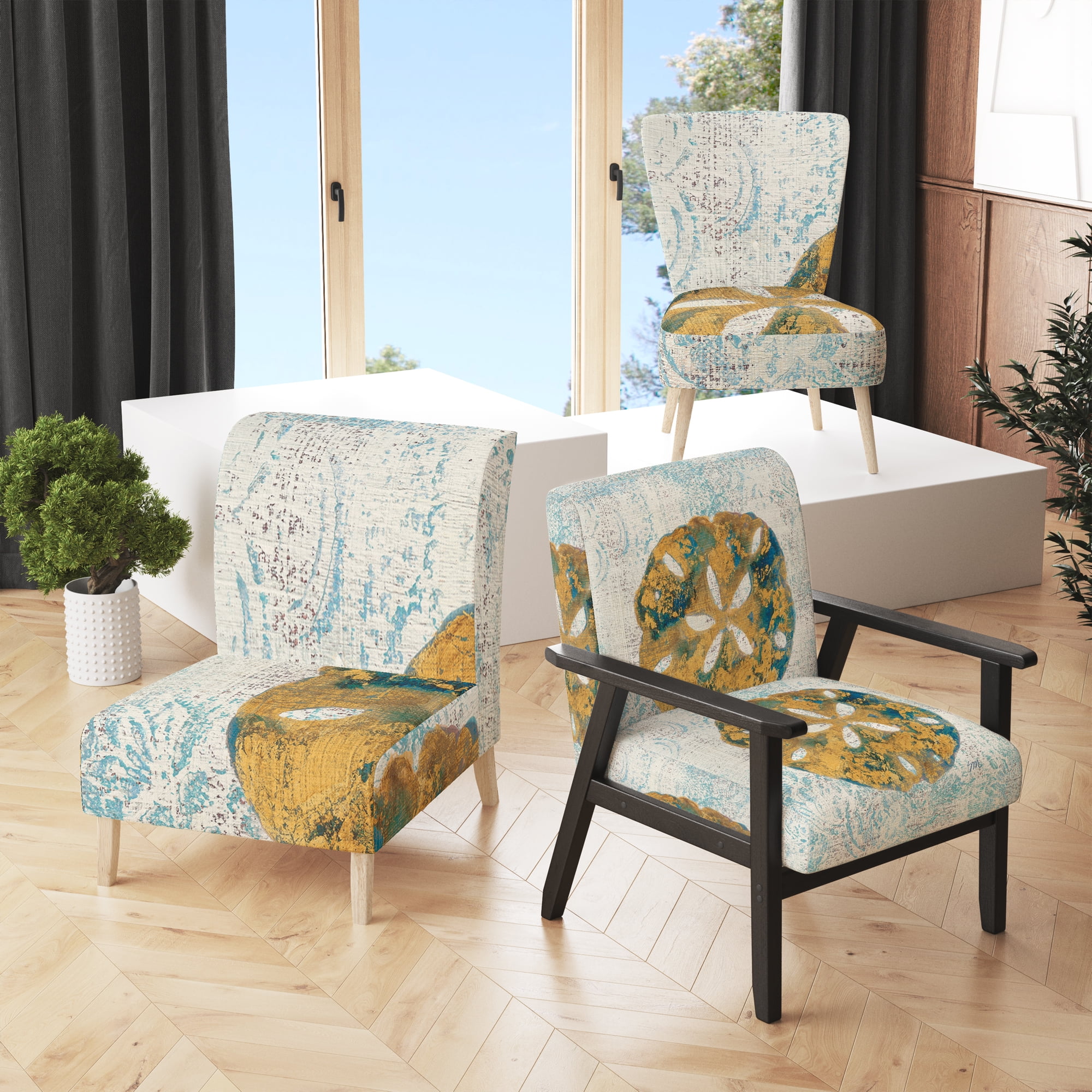 Designart "Coastal Pastel Seashells II" Upholstered VIntage Nautical ...