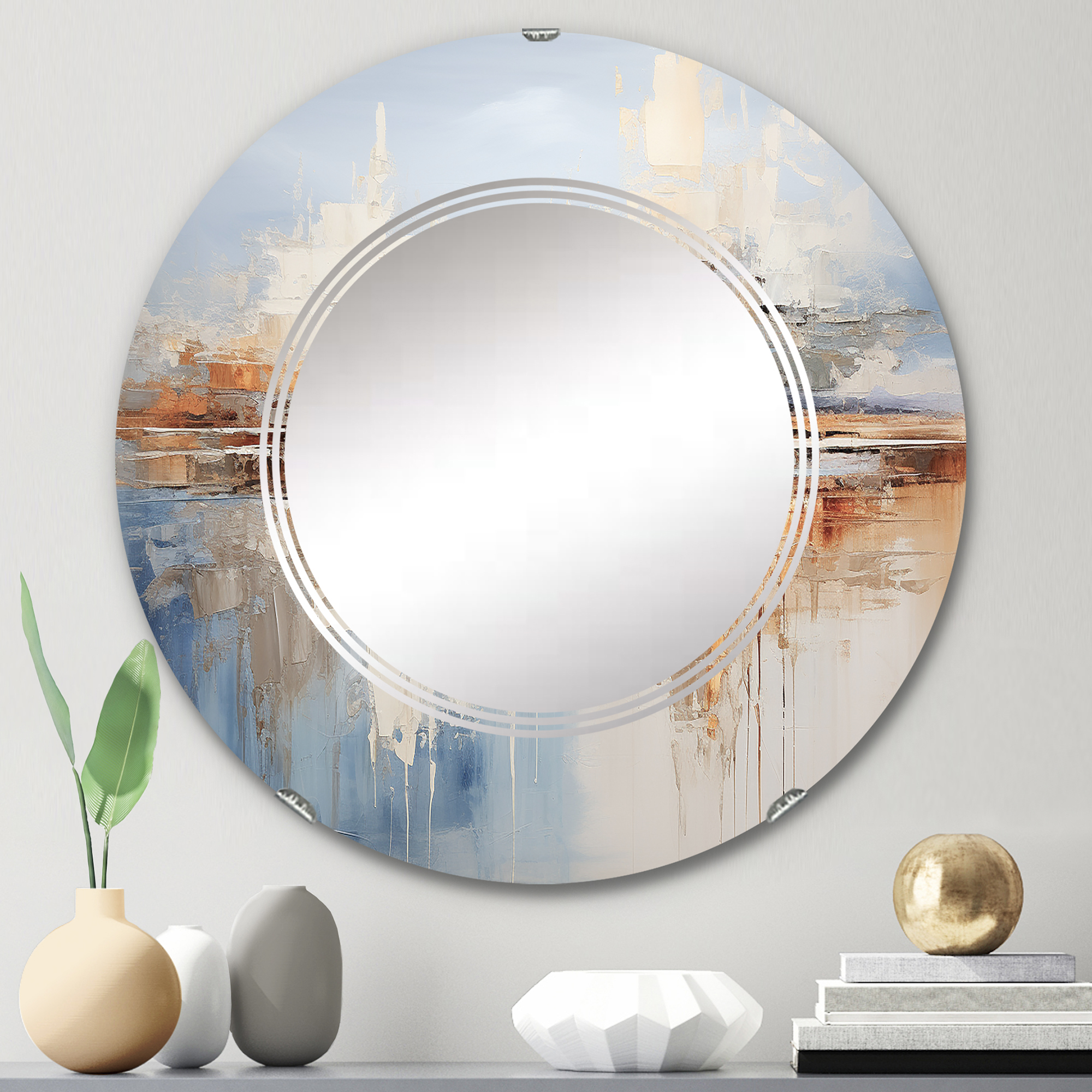 Designart "Coastal Reflections Coastal Ocean painting" Landscapes Round ...