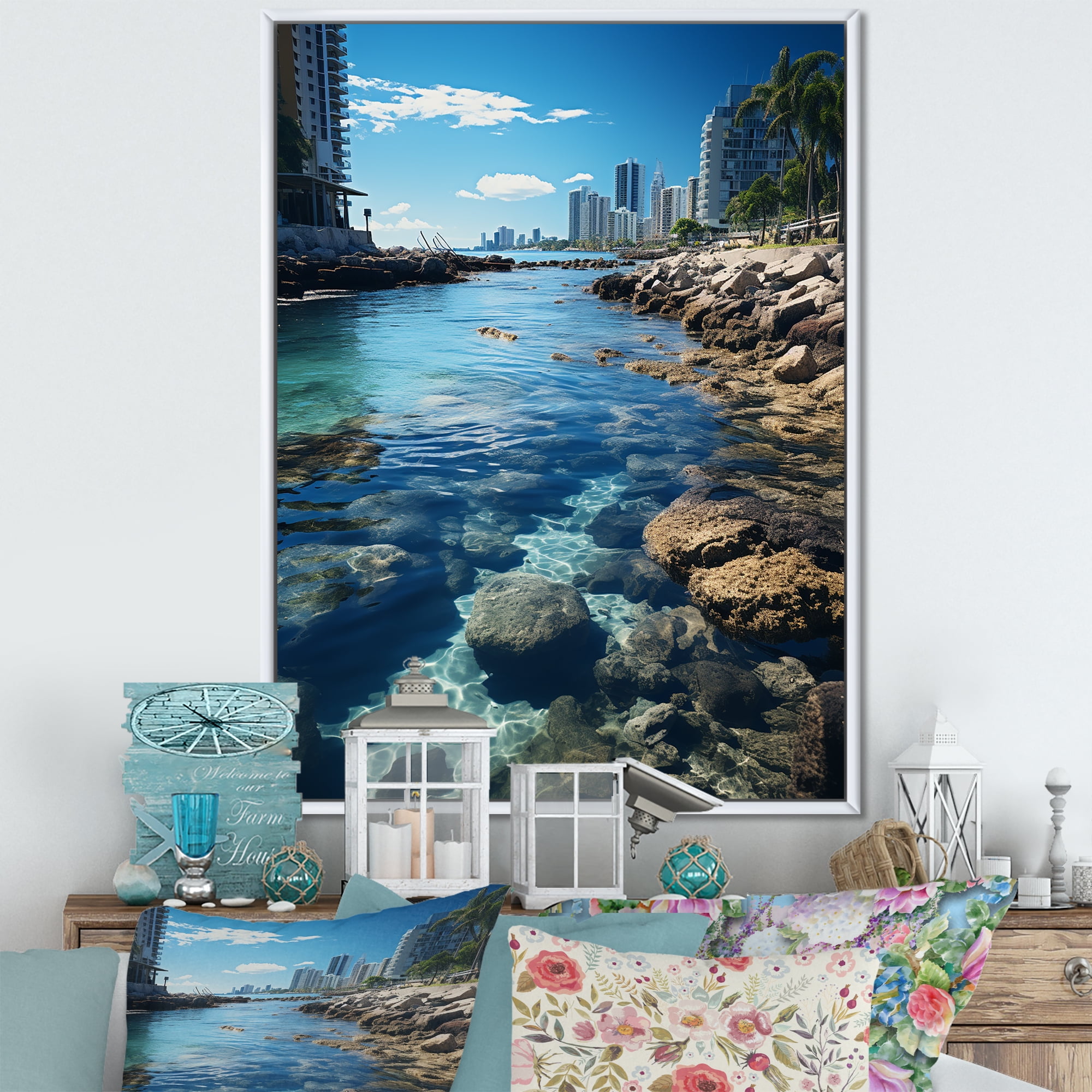 Designart "Coastal Resilience in Turquoise Grey Miami" Nautical & Beach ...