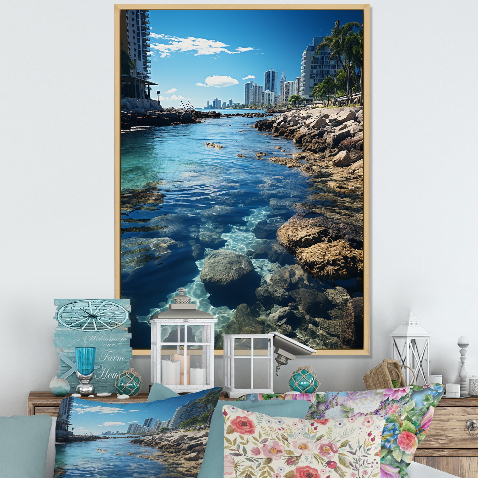 Designart "Coastal Resilience in Turquoise Grey Miami" Nautical & Beach ...