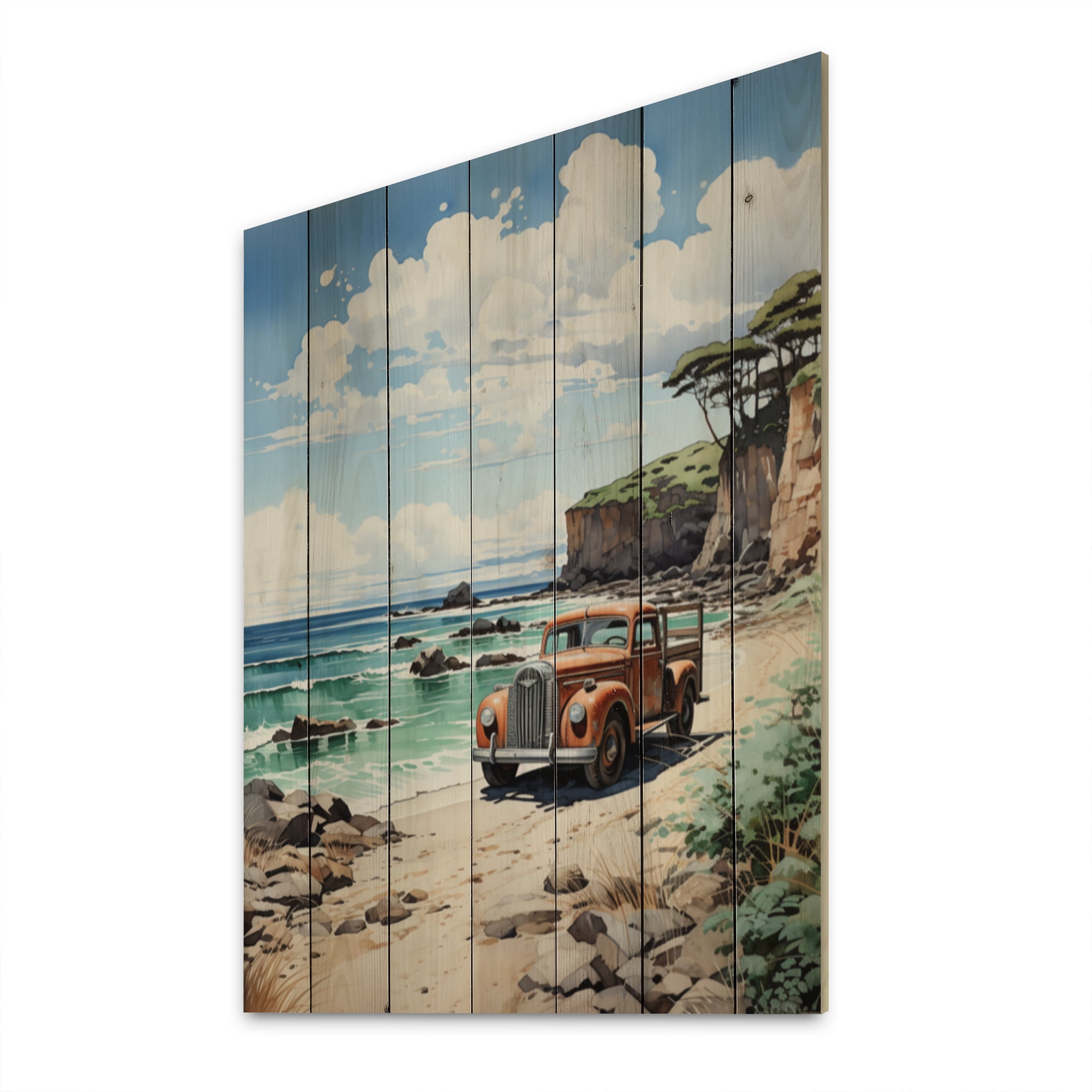Designart "Coastal Retreat Coral Pickup Truck" Pickup Truck Print on ...