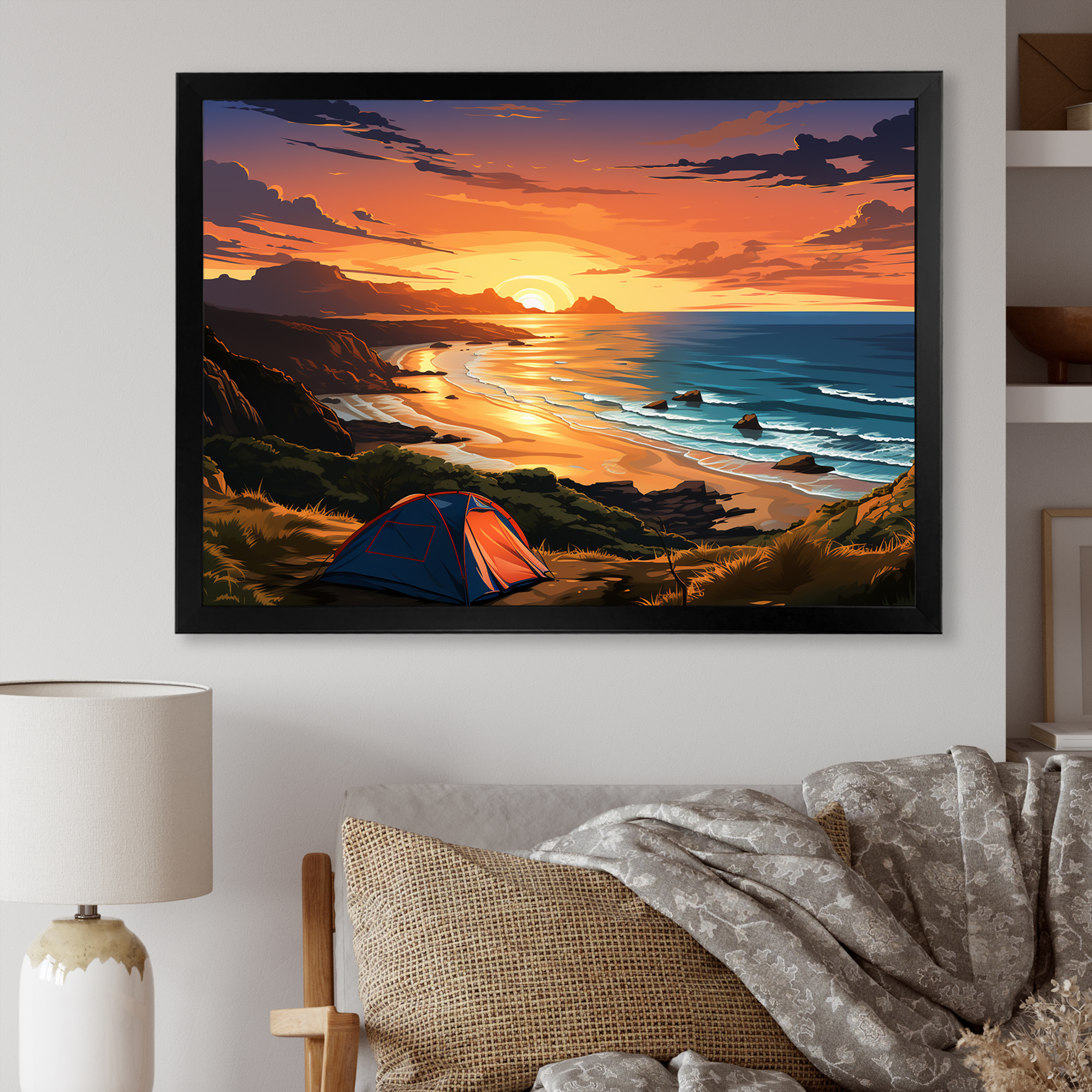 Designart "Coastal Retreat with Camping Tents II" Landscapes Framed ...