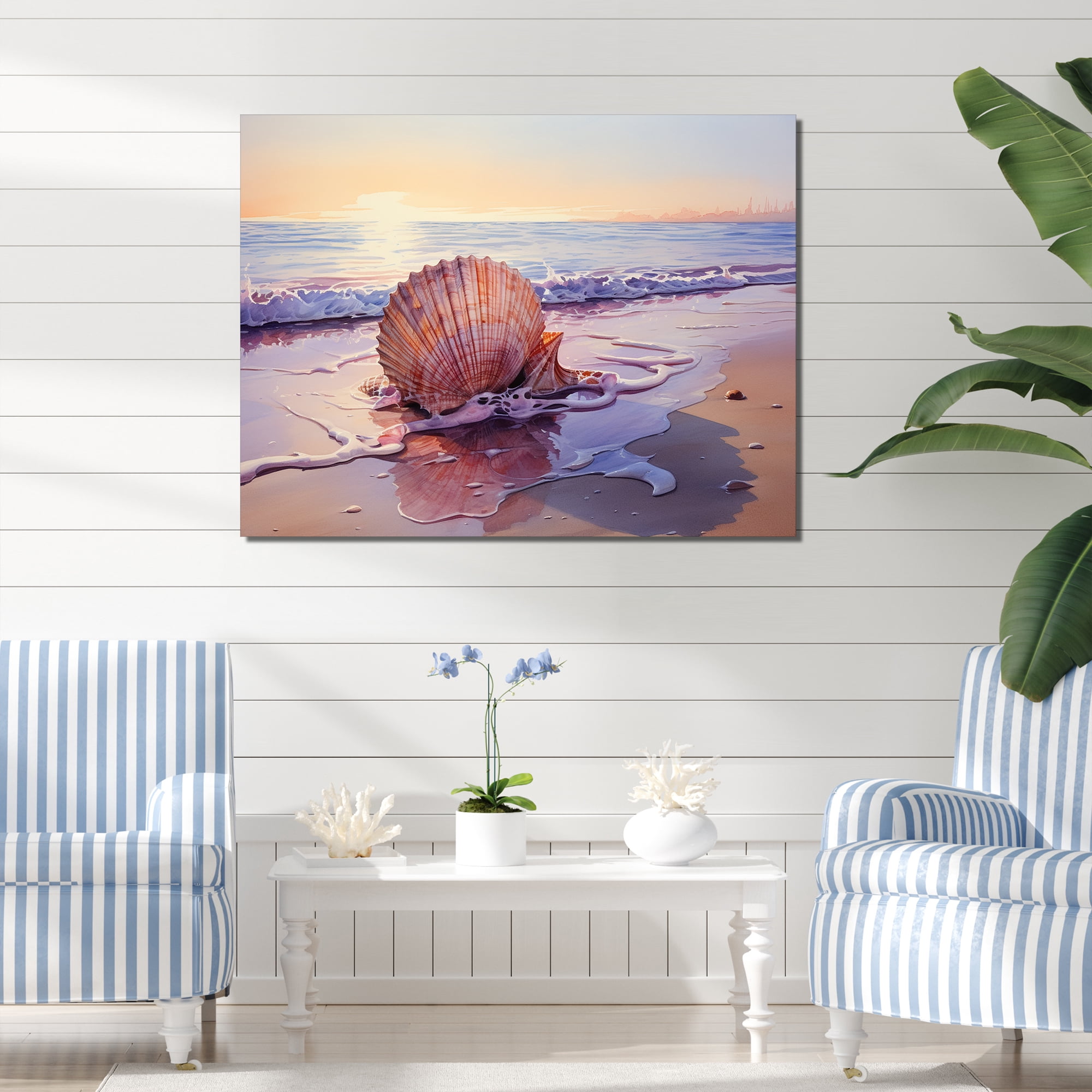 Designart "Coastal Treasures Sunset Seashell Collection III" Coastal ...