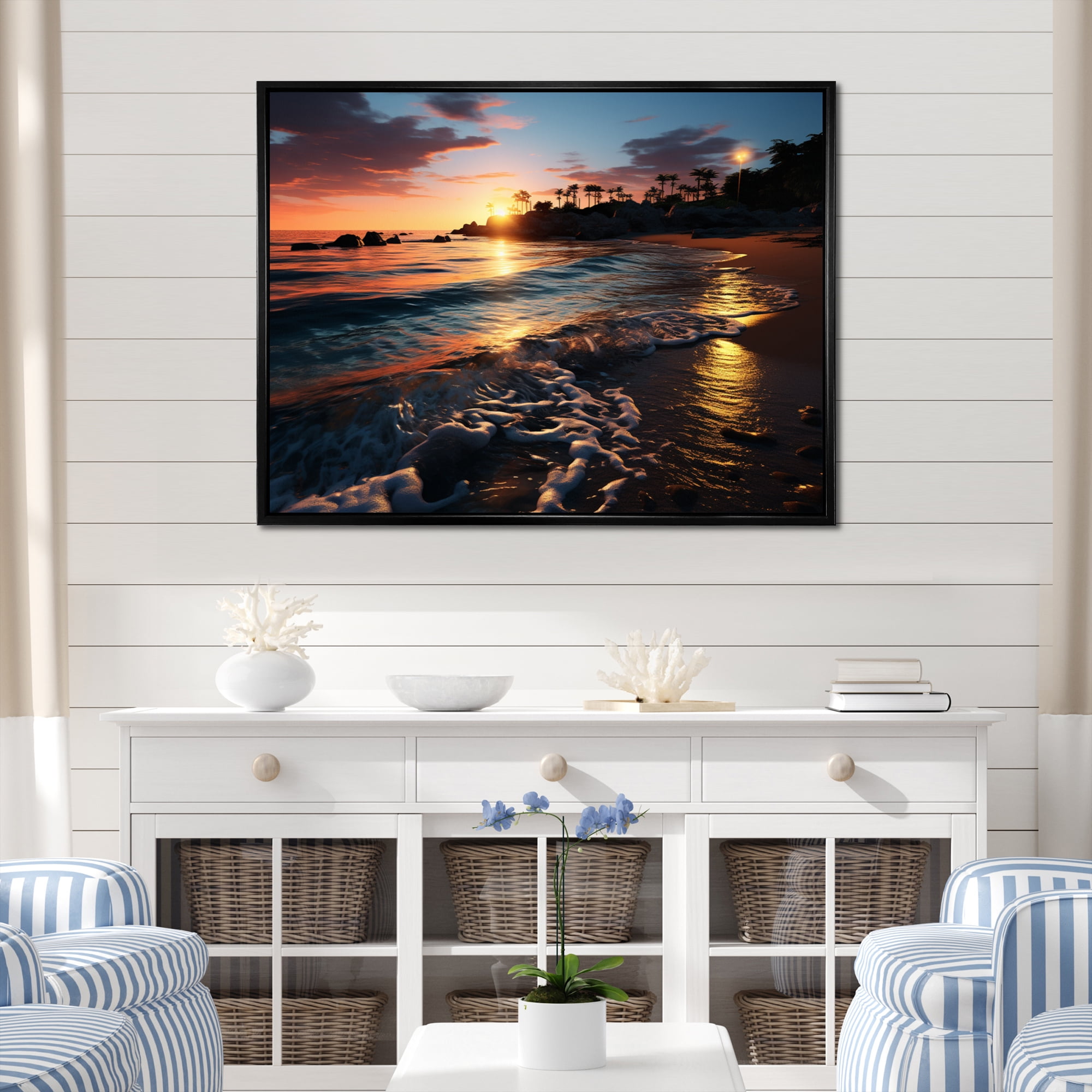 Designart "Coastal Twilight Rocky Beach wall art I" Nautical & Beach ...