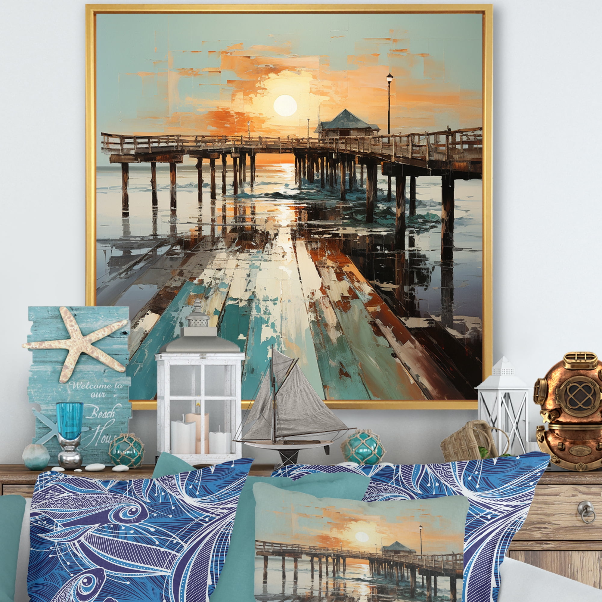Designart "Coastalpier Pier Perspective Painting II" Nautical & Beach ...