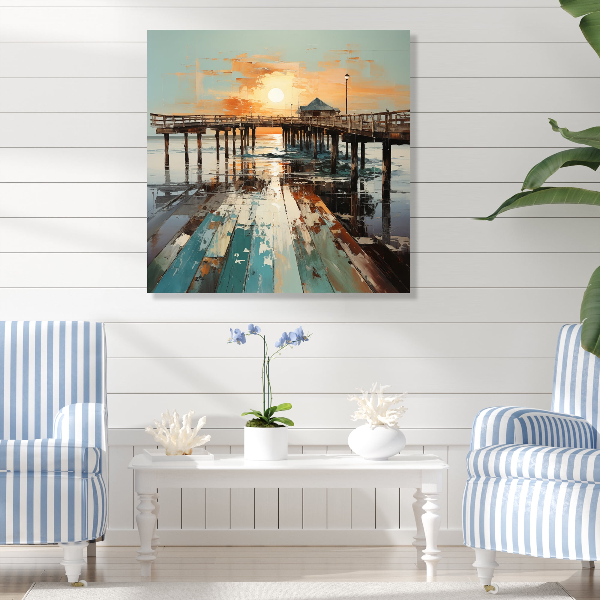 Designart "Coastalpier Pier Perspective Painting II" Nautical & Beach ...