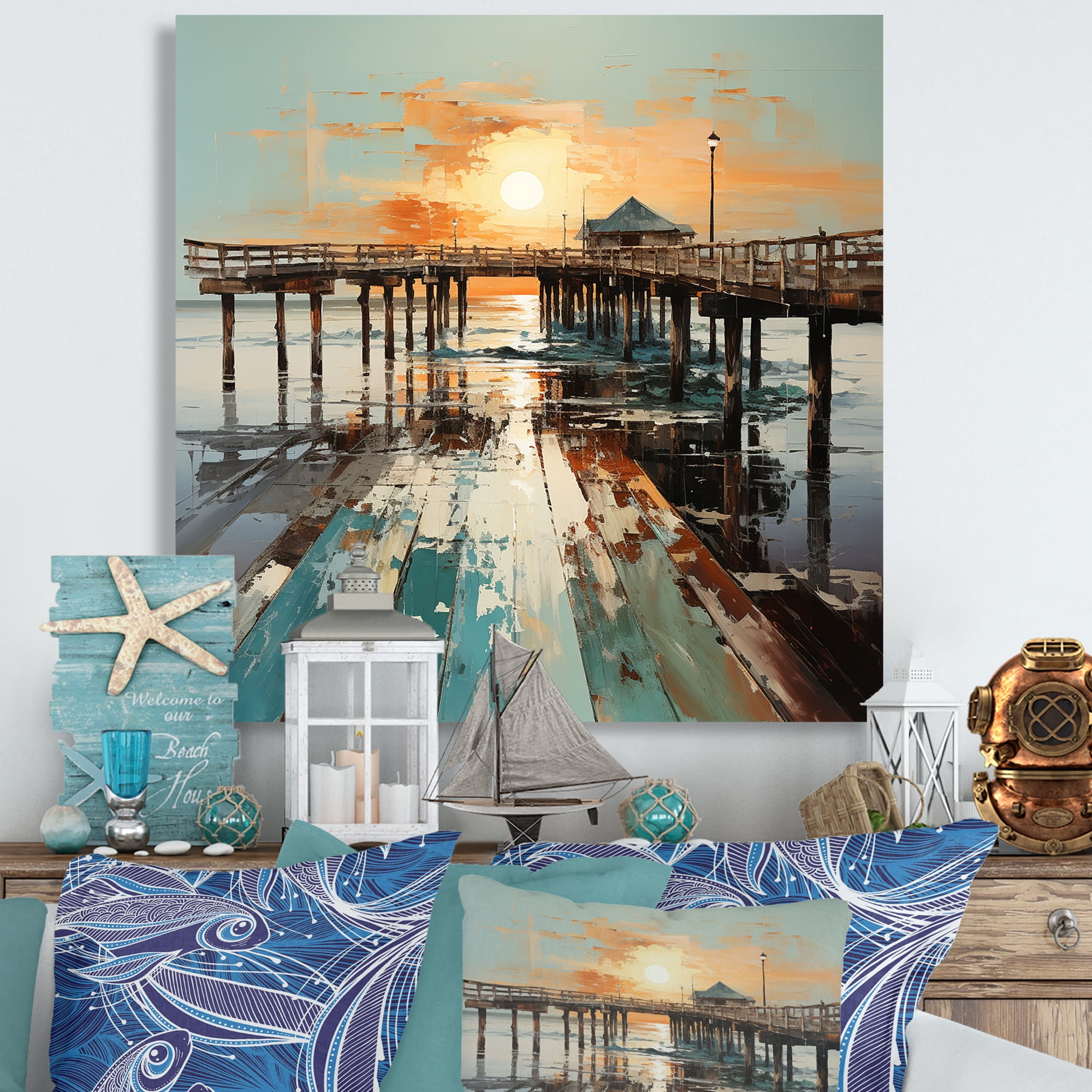 Designart "Coastalpier Pier Perspective Painting II" Nautical & Beach ...