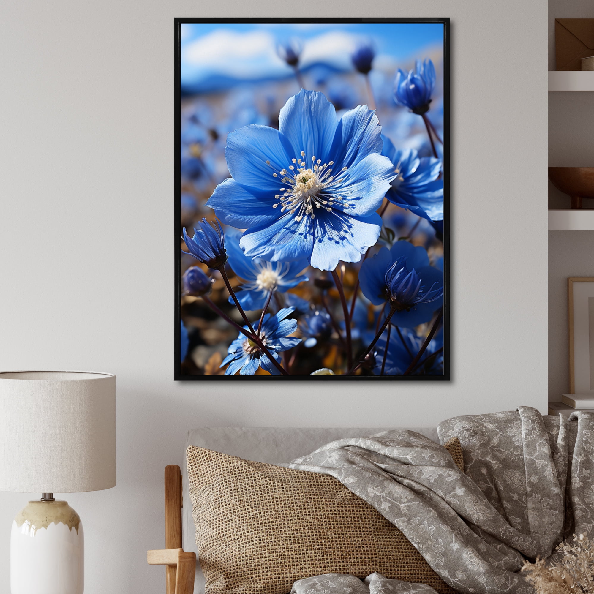 Designart "Cobalt Delight Blue Flower art painting" Floral Floater ...