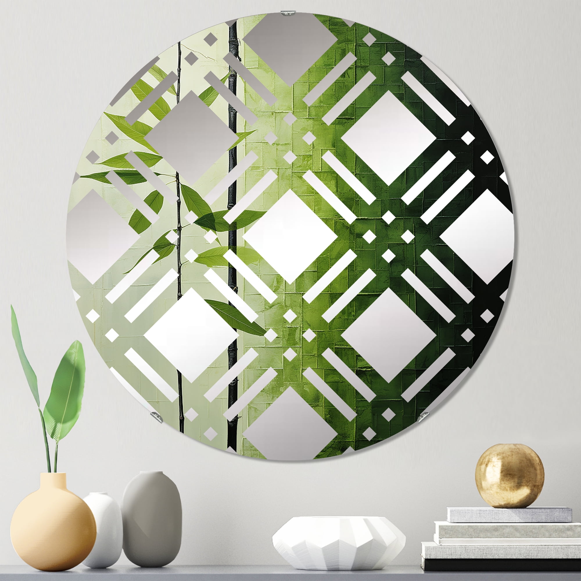 Designart "Collage of Green Ferns in a Simple Design III" Leaves Plaid ...