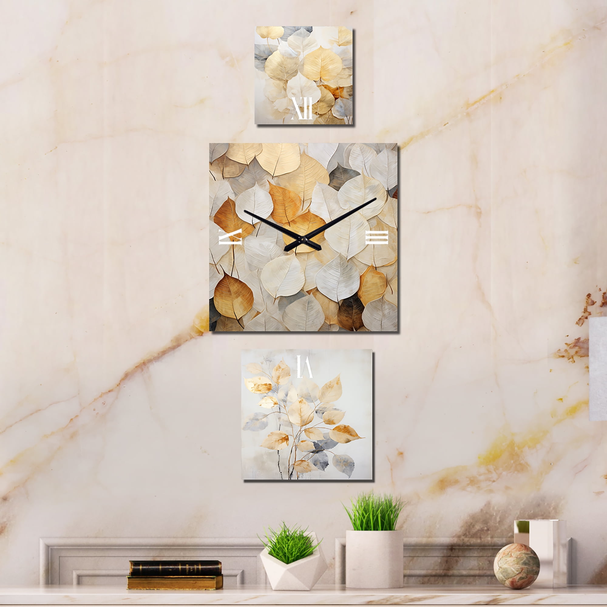 Designart "Collage of Minimalism in Gold Leaves" Herbs Oversized ...