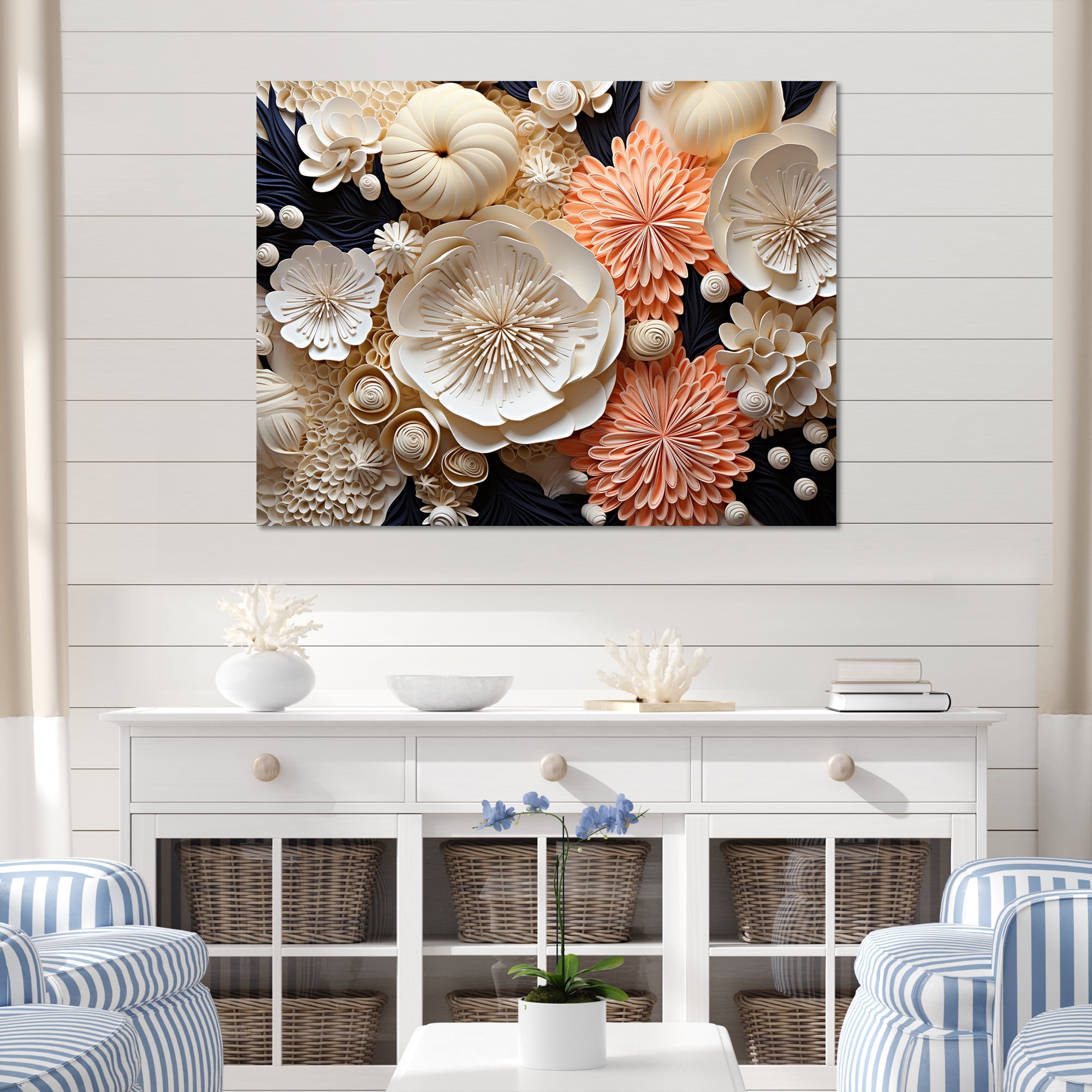 Designart "Collage Of Abstract Coral Blossoms" Coastal Coral Under ...