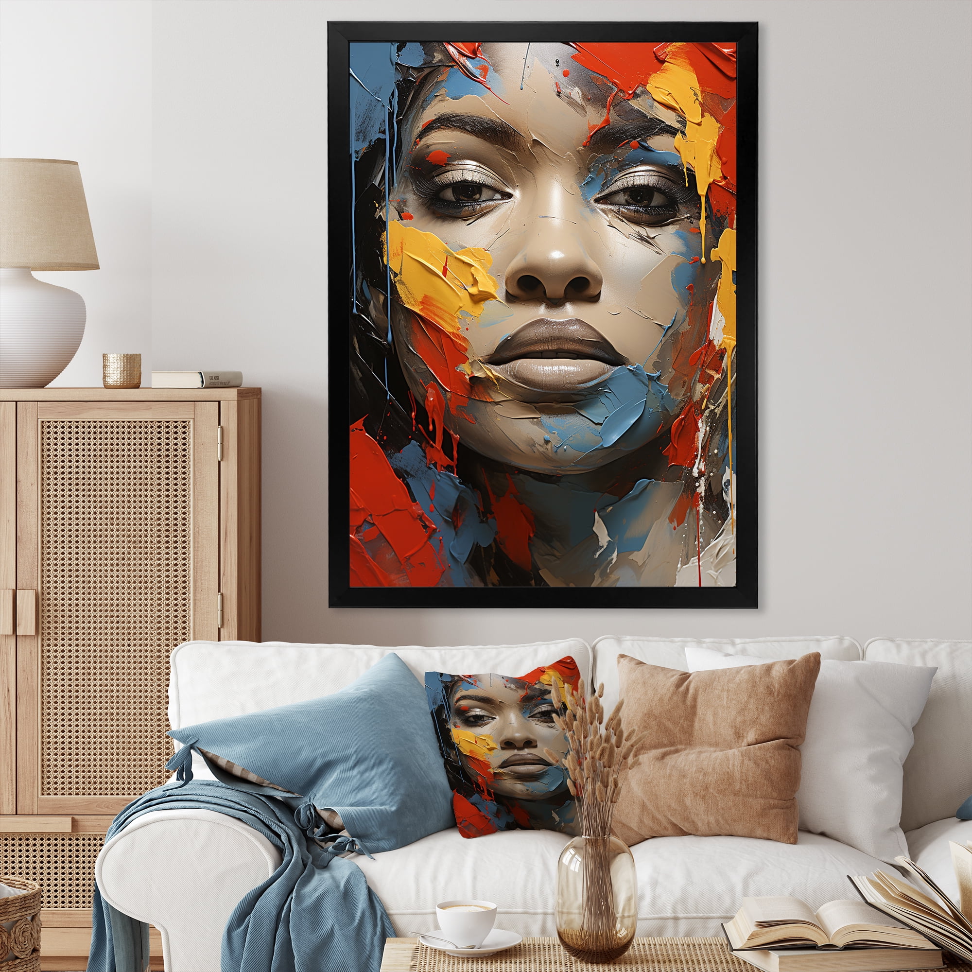 Designart "Collage Of An African Woman With Paint" African American Art Picture Framed Canvas ...